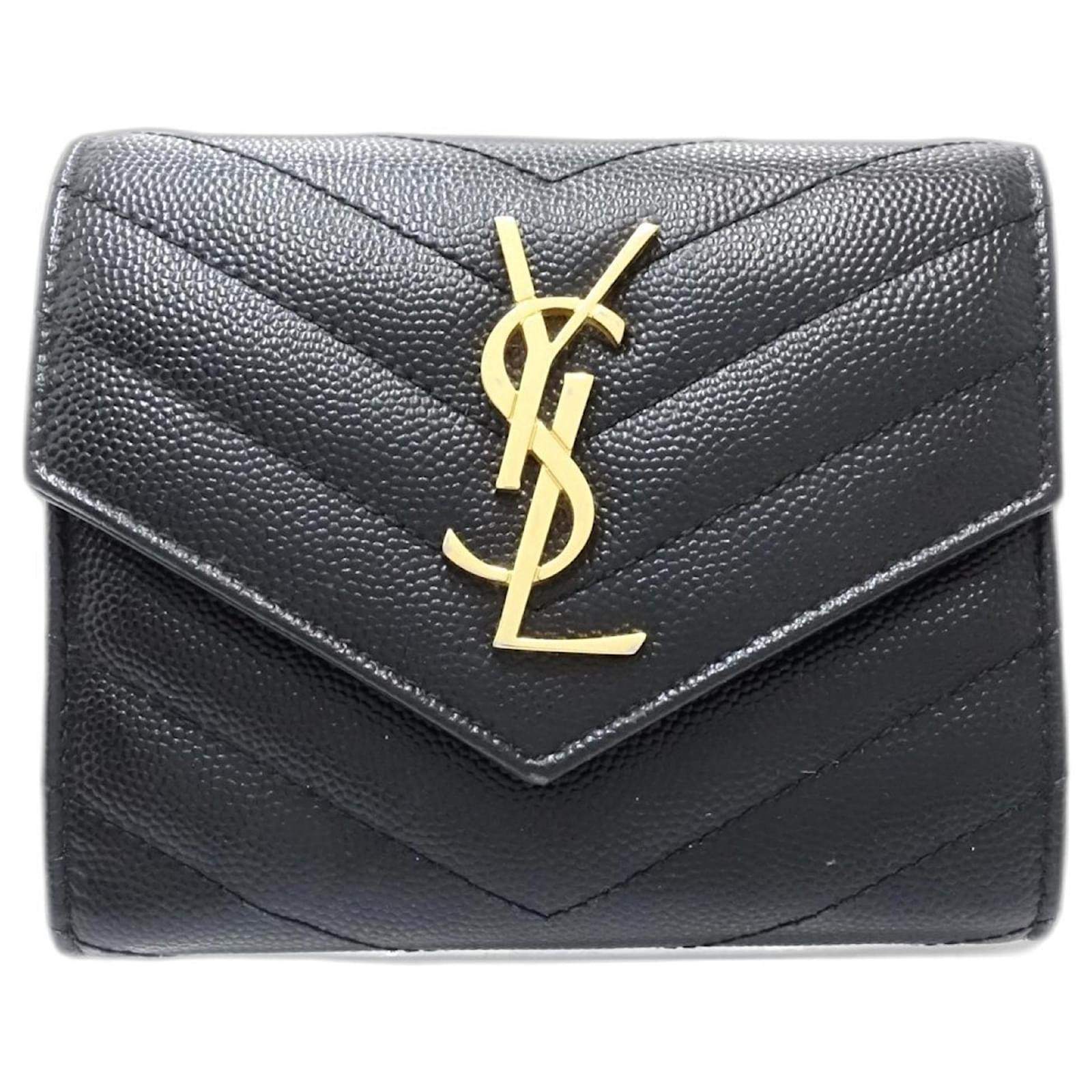 Yves Saint Laurent Tri-fold Wallet Black Leather ref.2196553 - Joli Closet