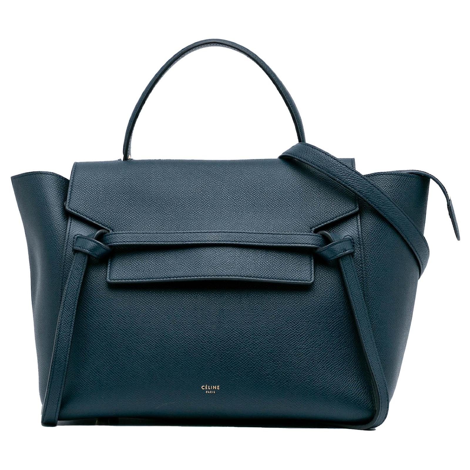 Céline Celine Blue Mini Grained Calfskin Belt Satchel Navy blue Leather ...