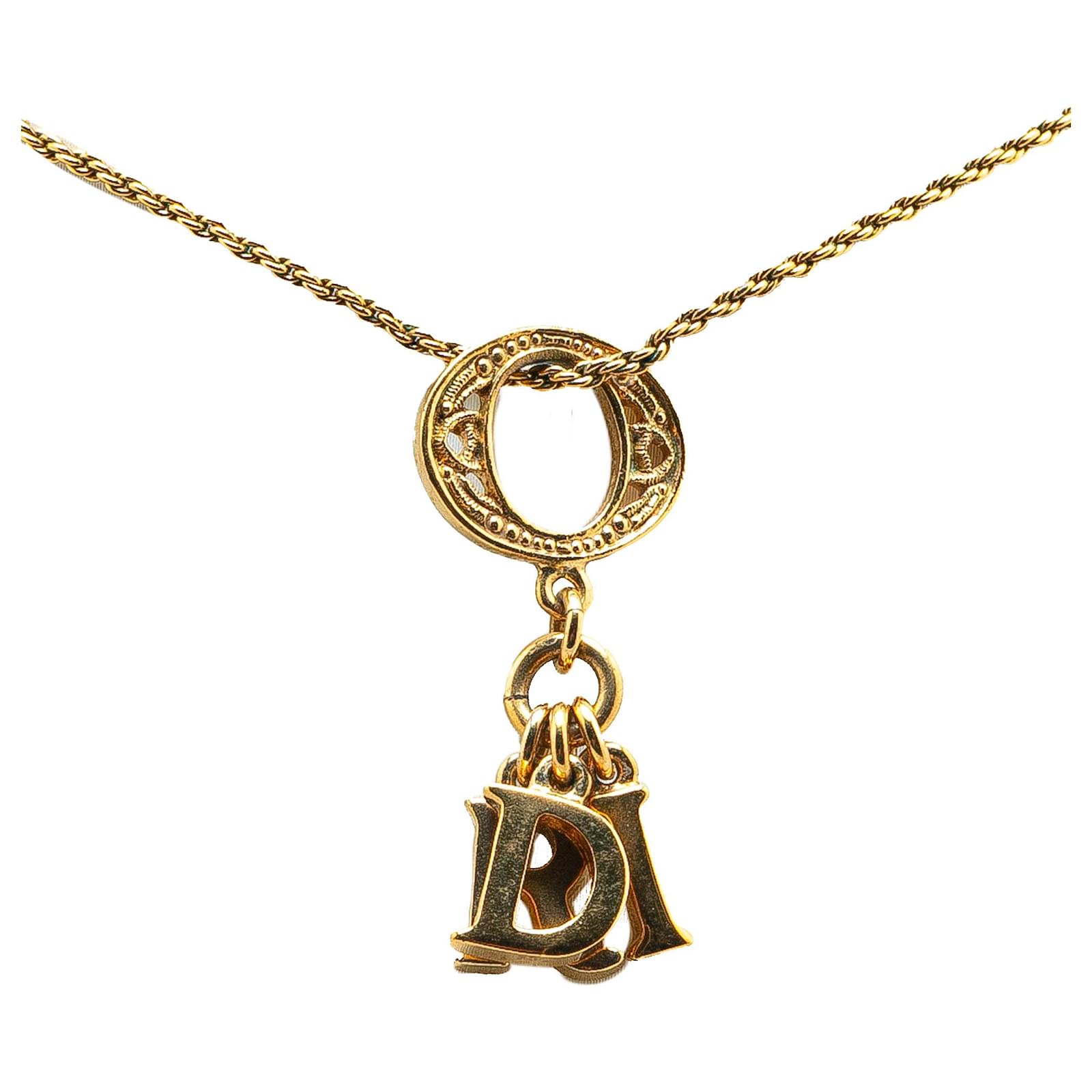 Dior Gold Gold Plated Cut Out O Logo Pendant Necklace Golden Metal Gold ...
