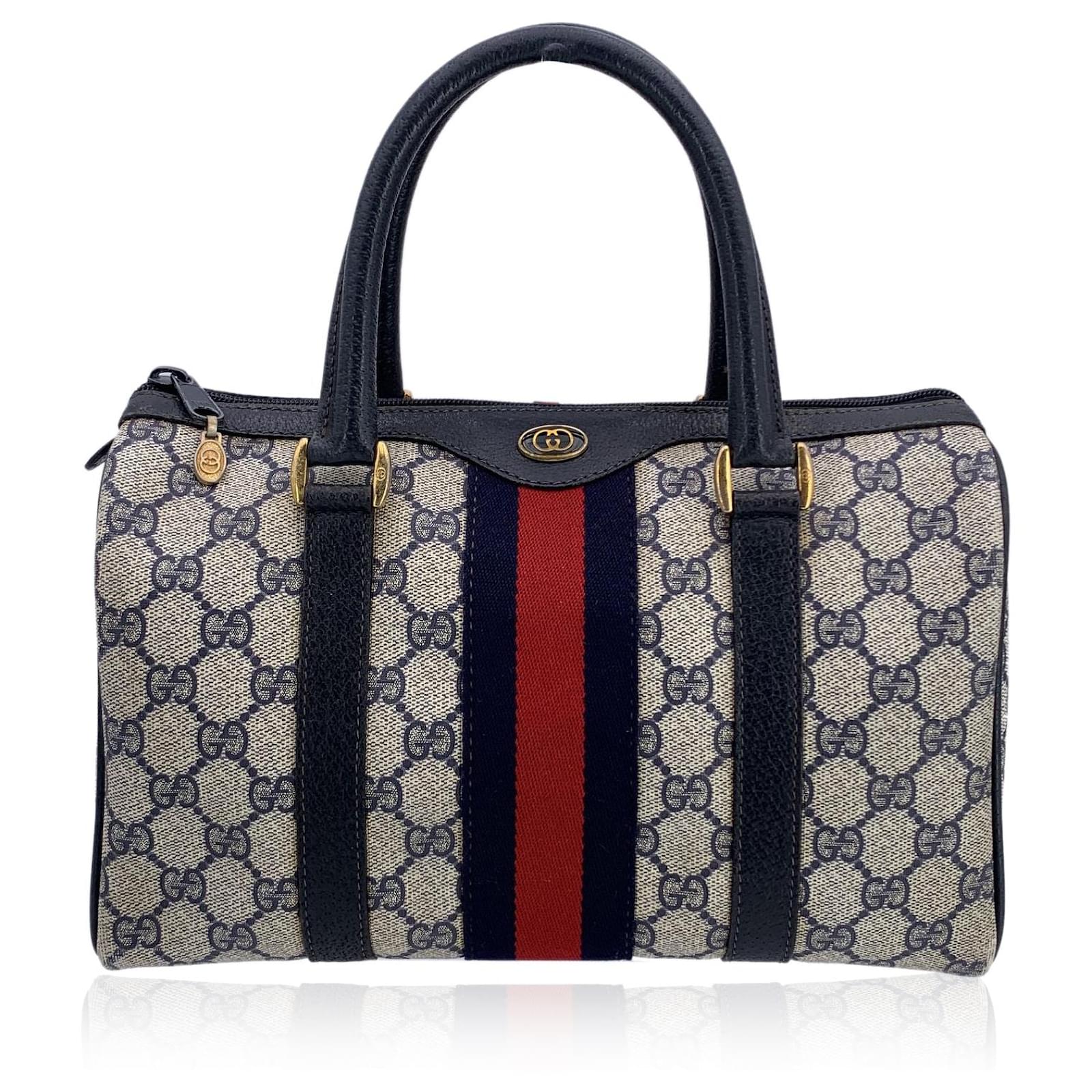 Ophidia Gucci Vintage Blue Monogram Canvas Leather Small Web Boston Bag ...
