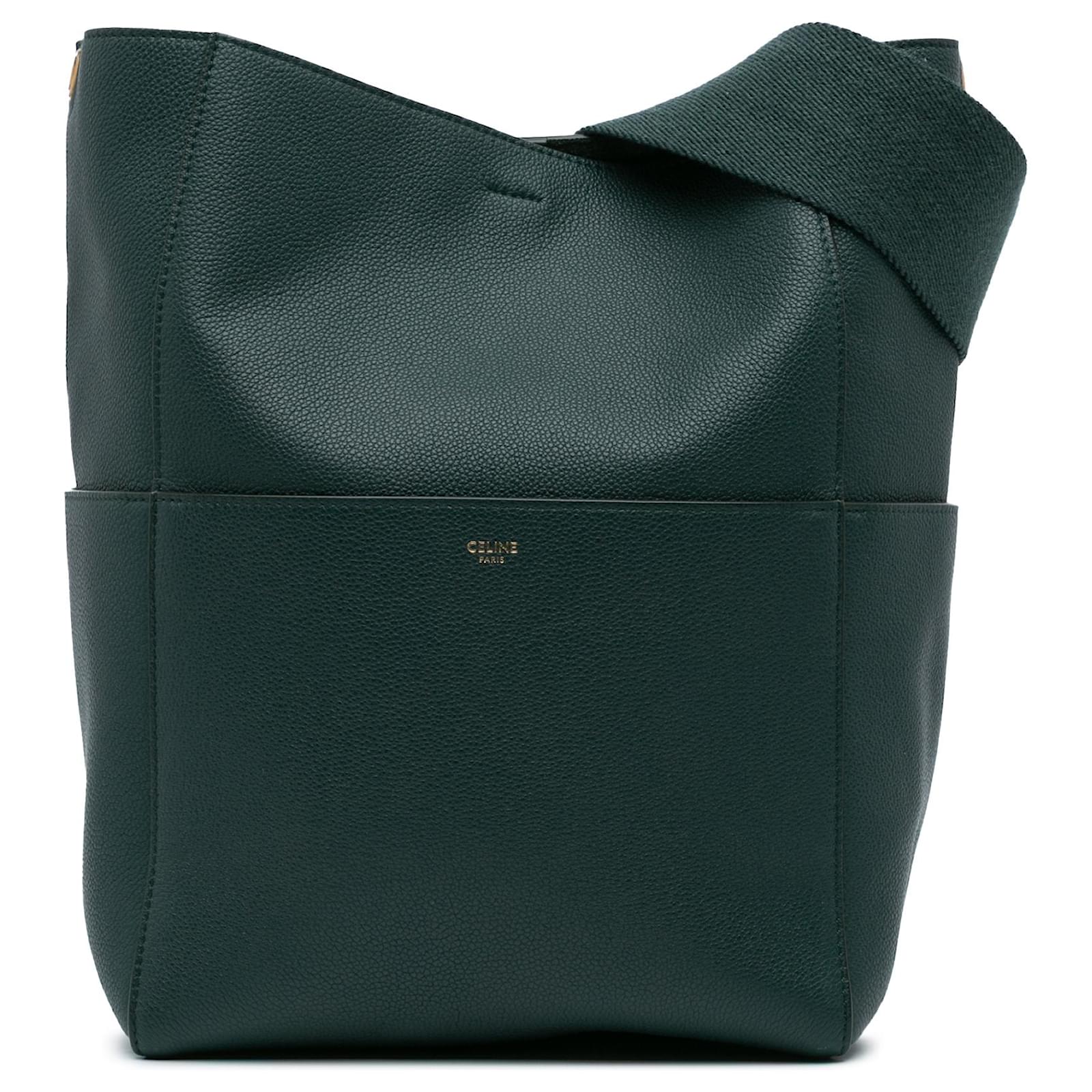 Céline Celine Green Medium Leather Seau Sangle Bucket Dark green Pony ...