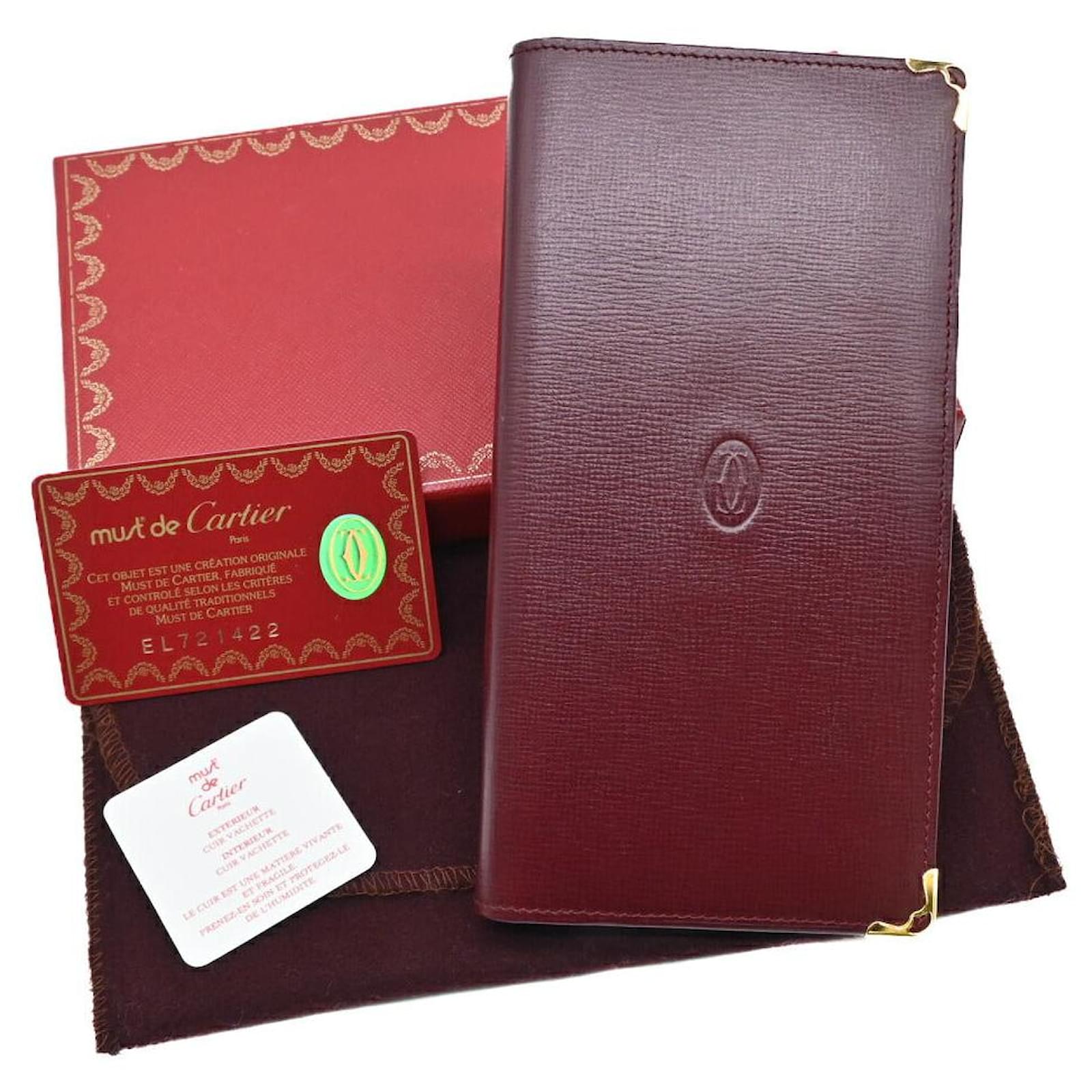 Cartier Must Line Bifold Wallet Bordeaux Red Leather Pony-style ...