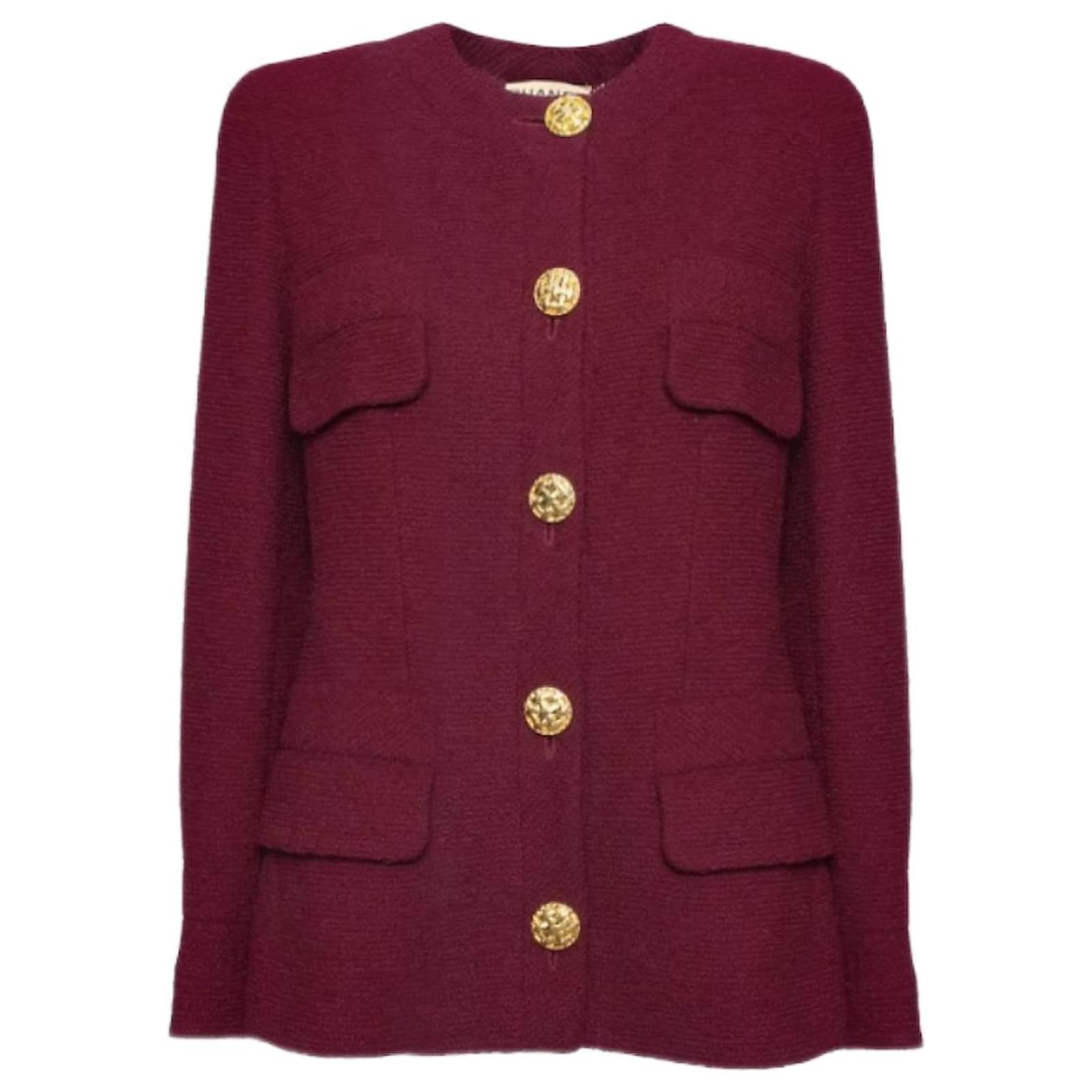 Chanel Burgundy and Gold Tweed Jacket Red ref.2201945 - Joli Closet