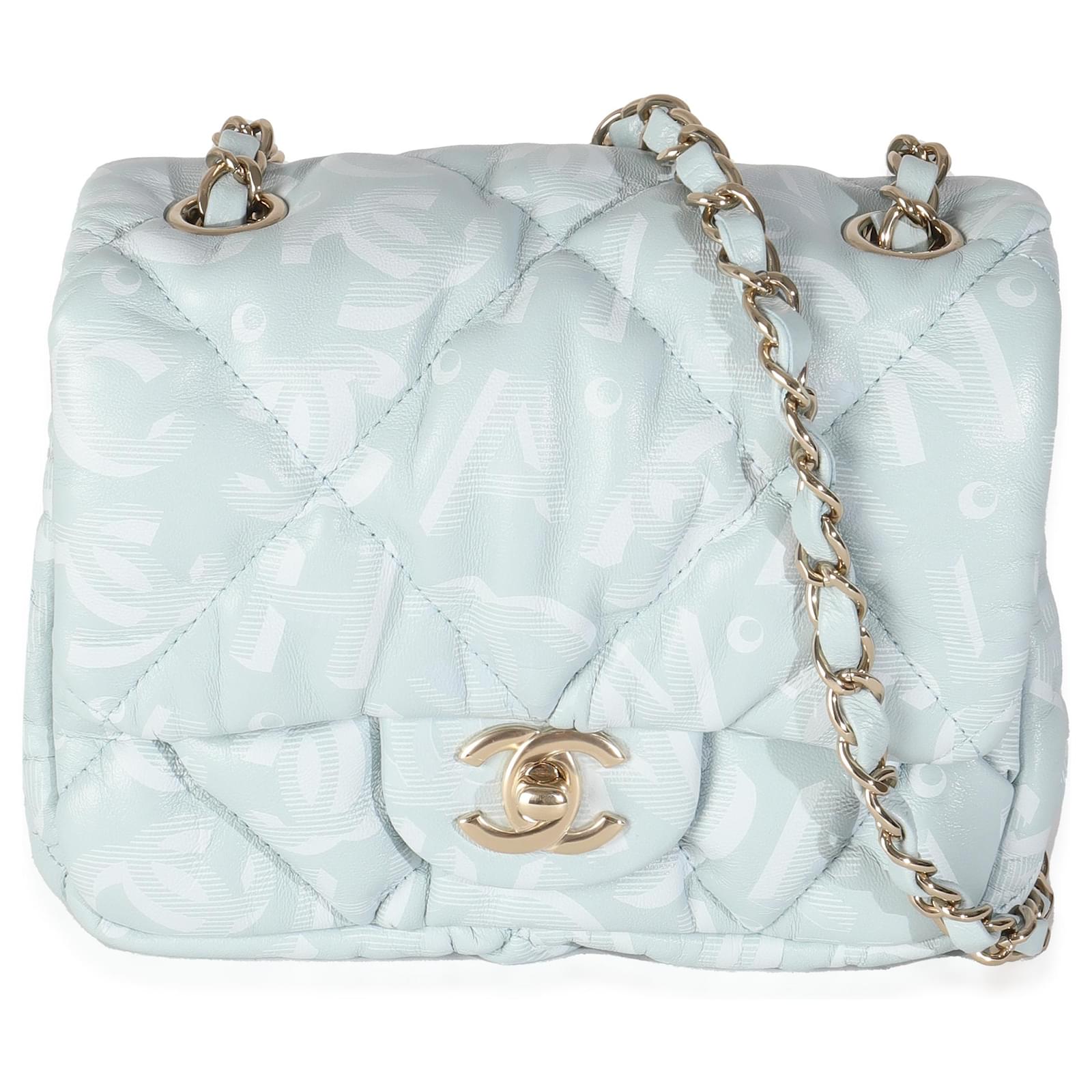 Timeless Chanel Light Blue Puffy Lambskin Logo Mini Flap Bag Leather ...