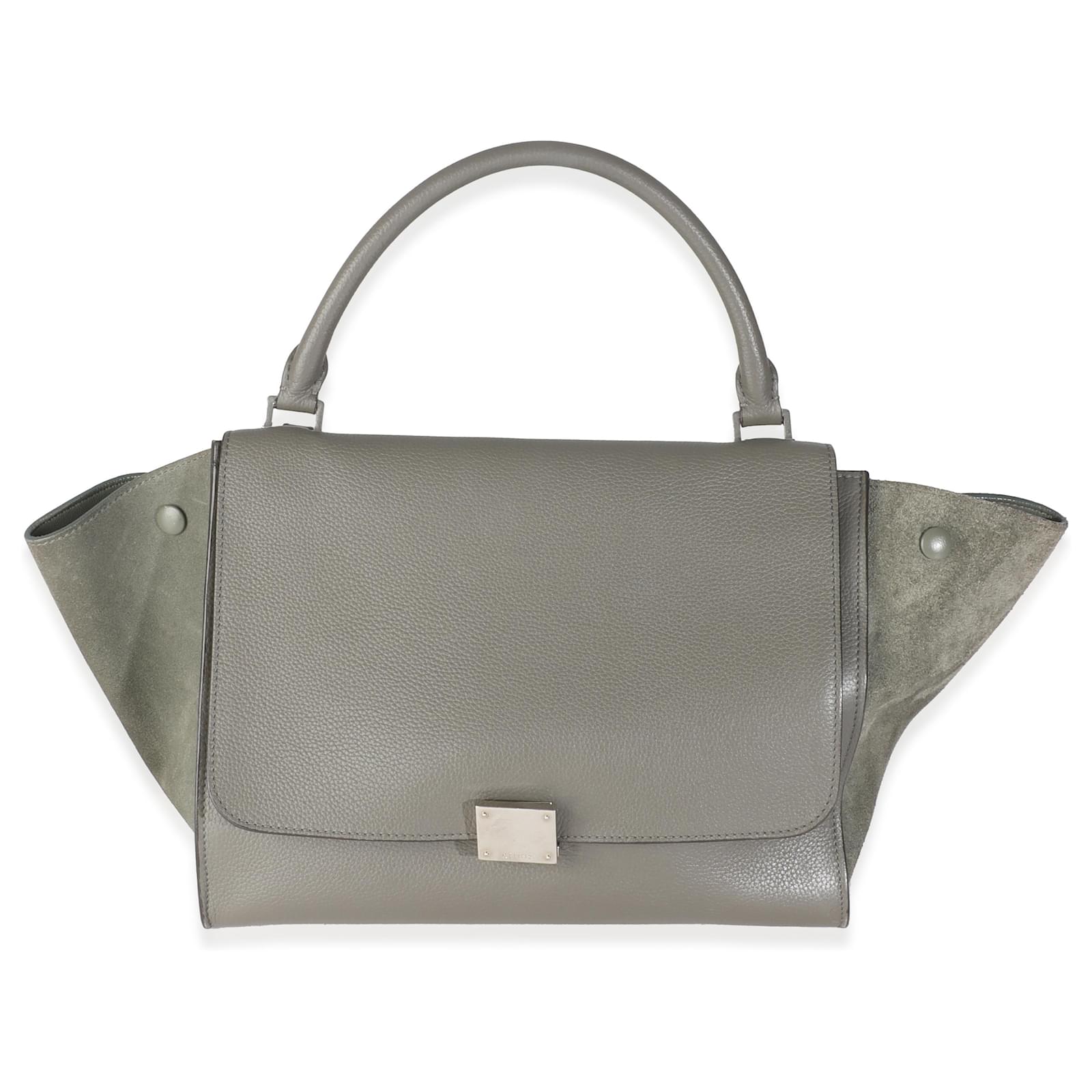 Céline Grey Pebbled Leather and Suede Large Trapeze Brown ref.2202648 ...