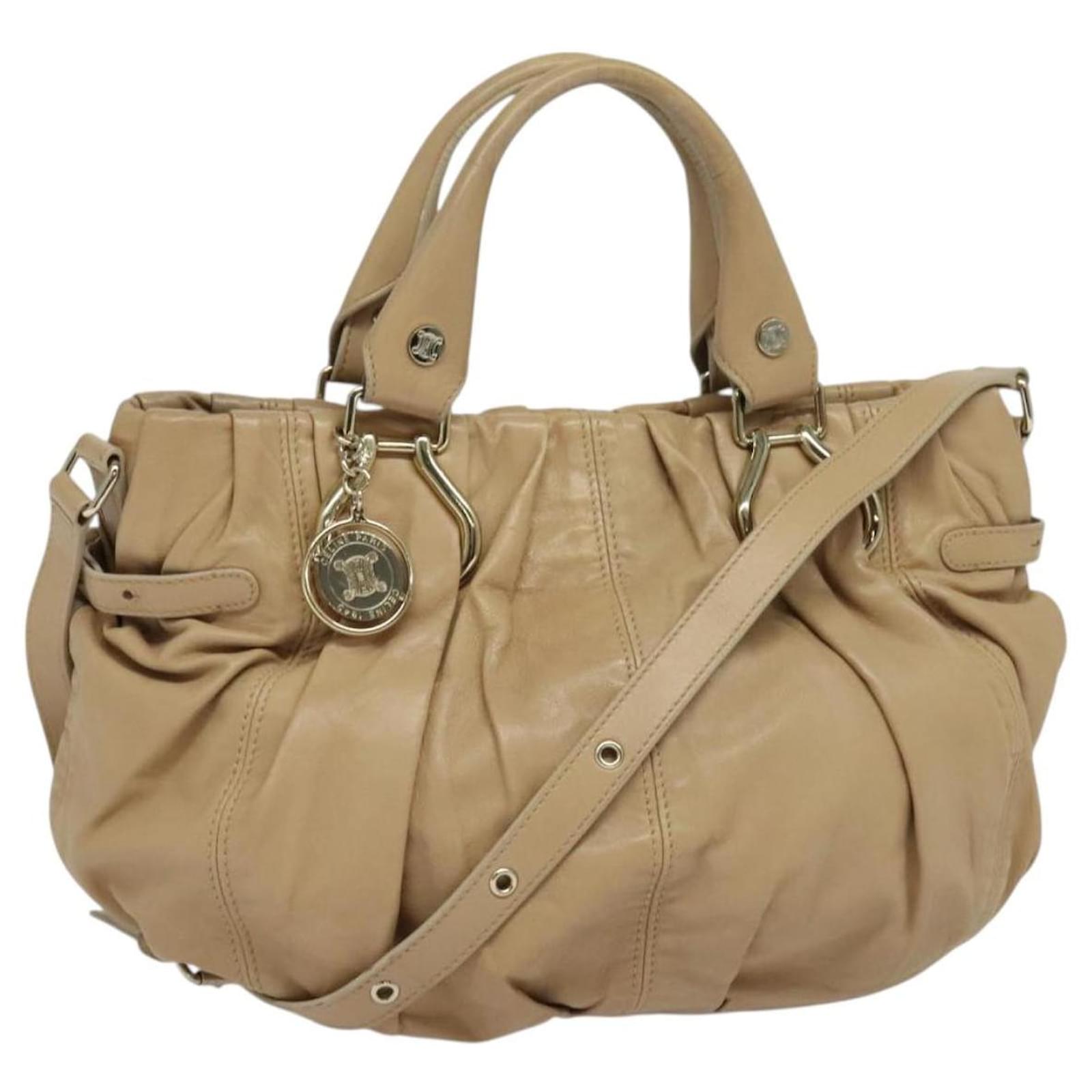 Céline CELINE Hand Bag Leather 2way Beige Gold Auth 119348 Golden ref ...