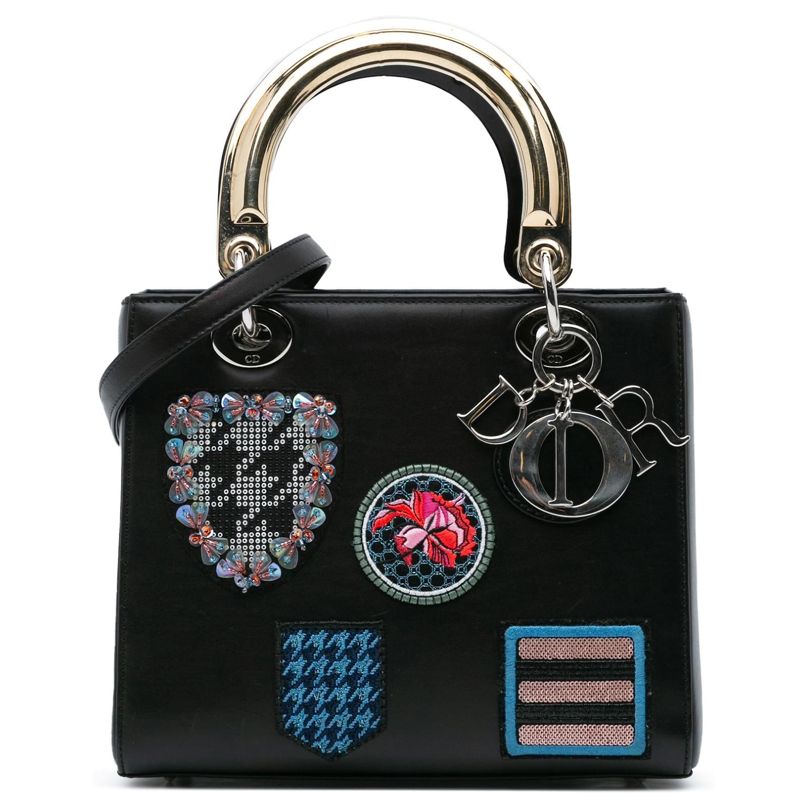 Dior Black Medium Calfskin Patch Embellished Lady Dior Leather Pony ...