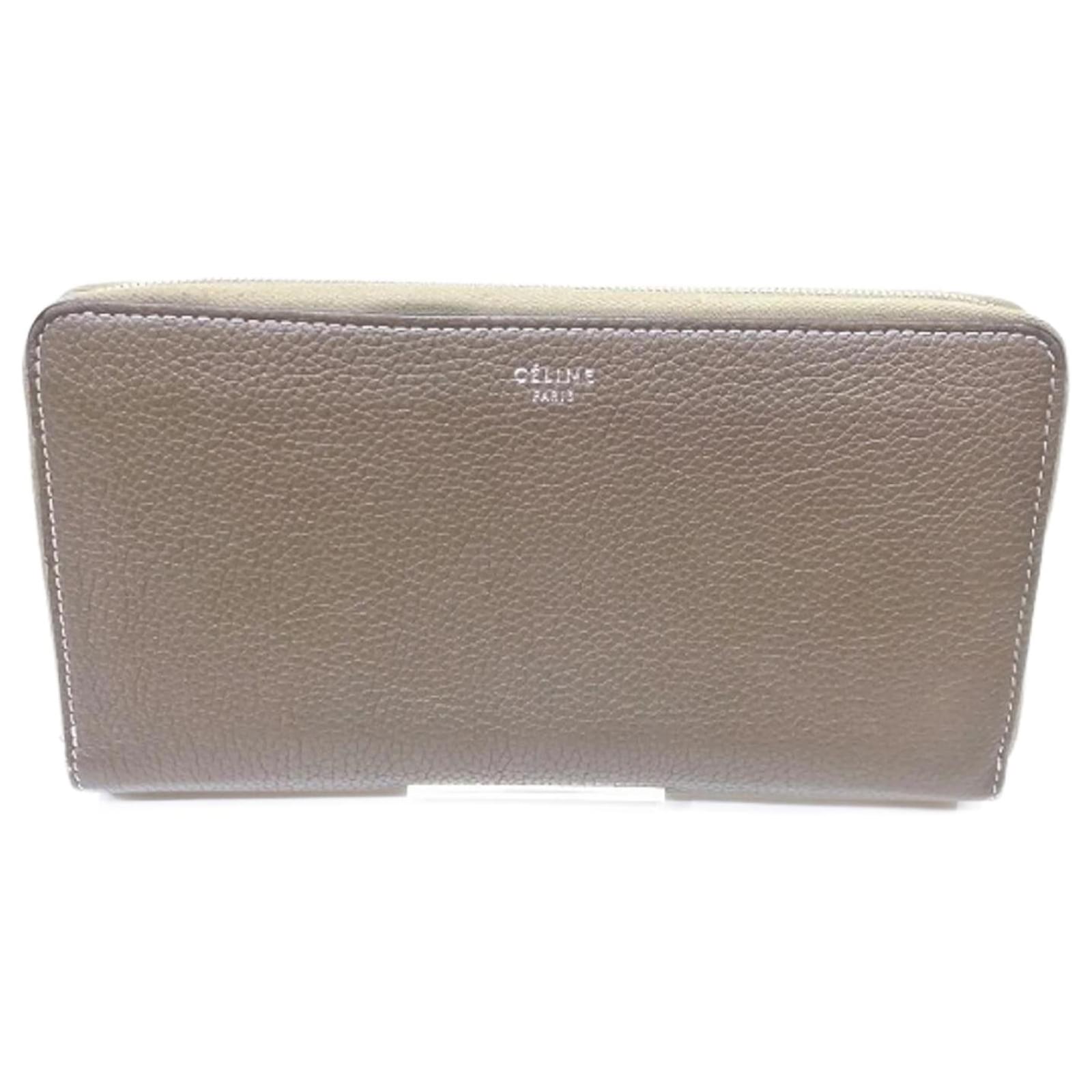 Céline CELINE Leather Dark Grey Round Long Wallet for Women Yellow ref ...