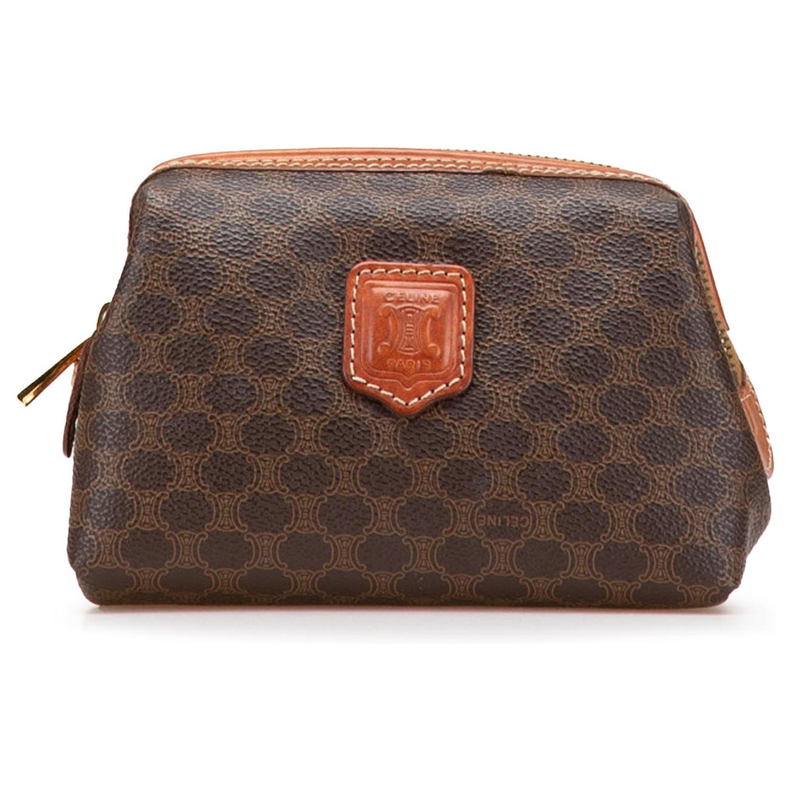 Céline Celine Brown Macadam Coated Canvas Pouch Pony-style calfskin ...