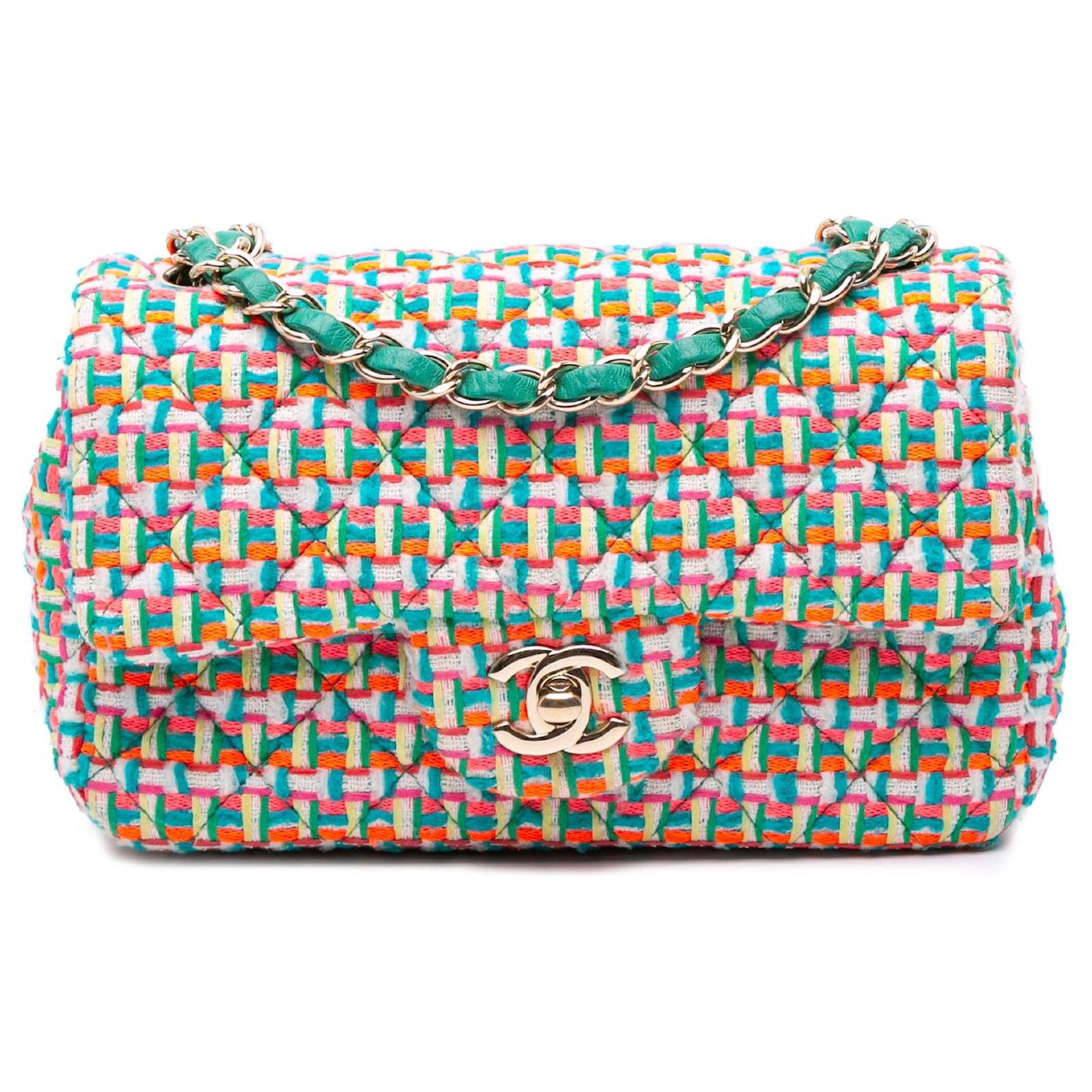 Chanel Orange Mini Rectangular Classic Tweed Single Flap Cloth ref ...