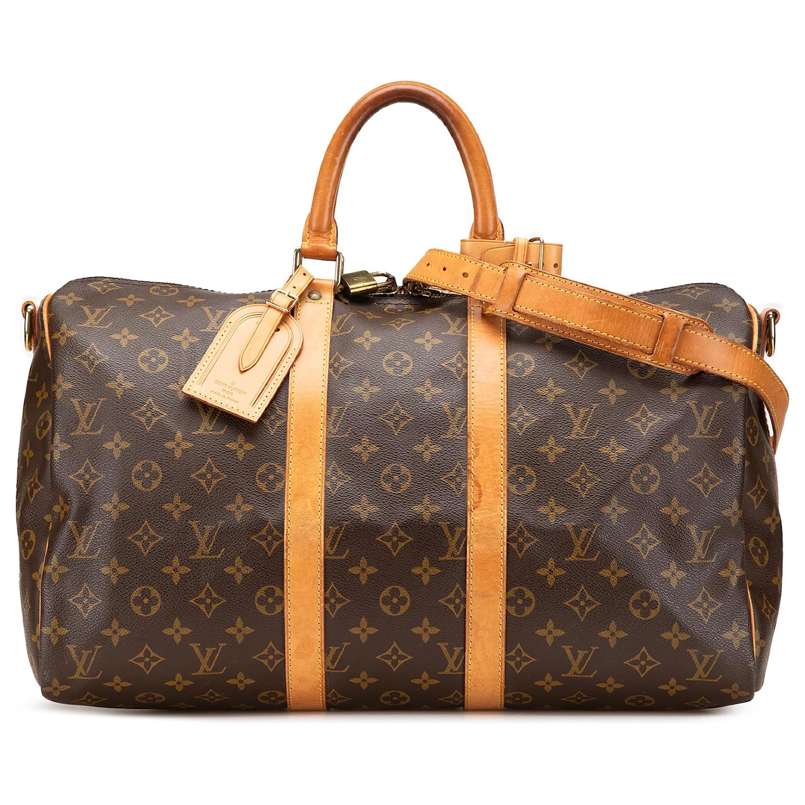 Louis Vuitton Brown Monogram Keepall Bandouliere 45 Leather Cloth ref ...