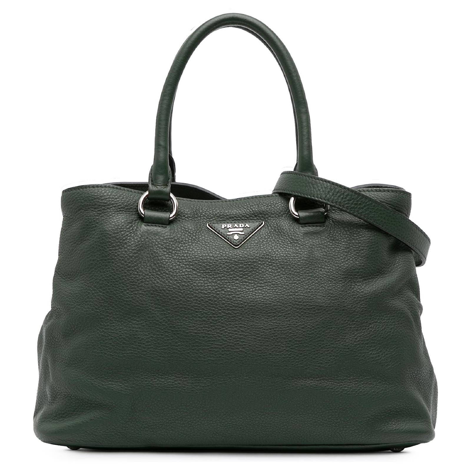 Prada Green Vitello Daino Open Convertible Tote (Sold) - Joli Closet