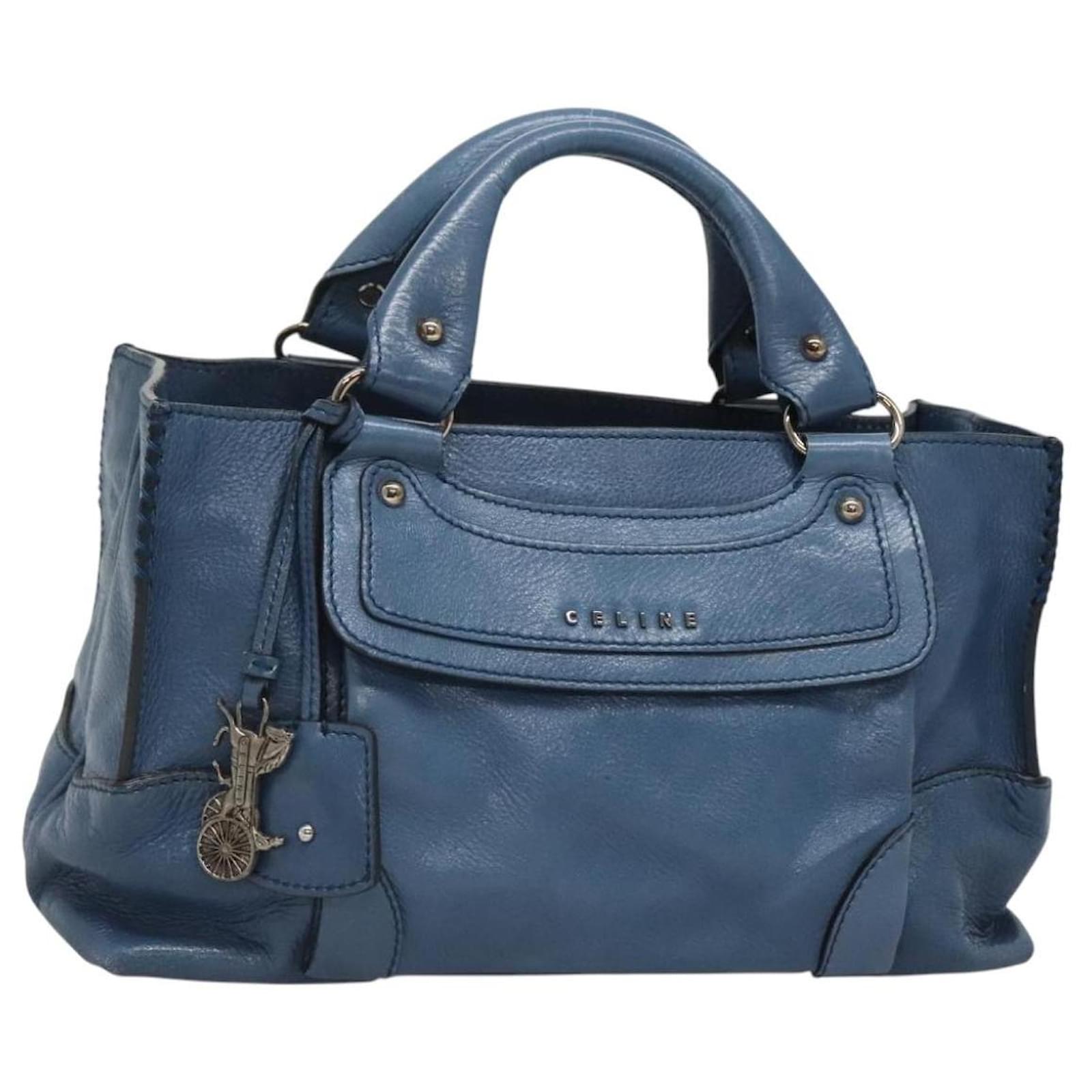 Céline CELINE Hand Bag Leather Blue Silver Auth 121806 Silvery ref ...