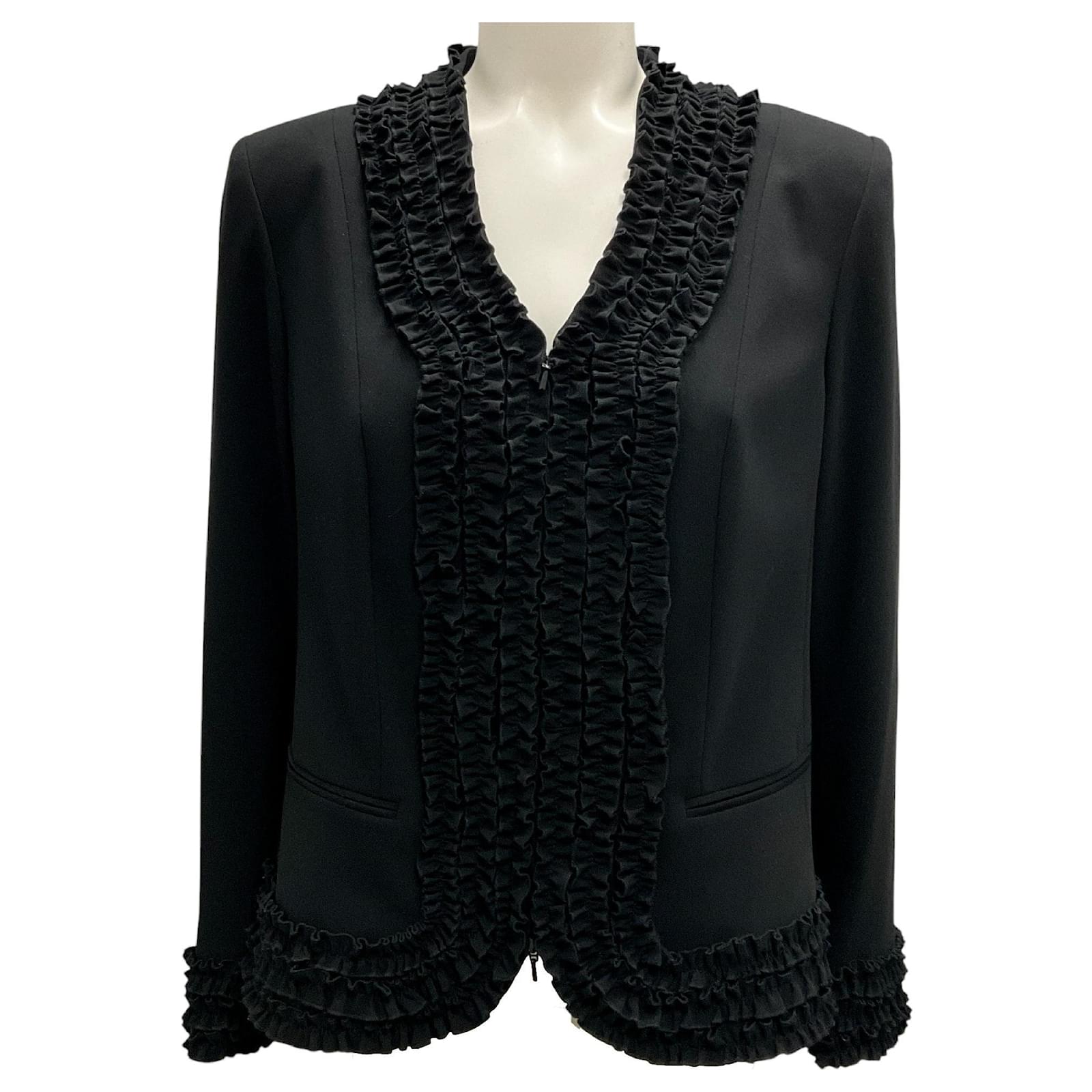Anne Fontaine Black Ruffled Aurelie Jacket Polyester ref.2209822 - Joli ...