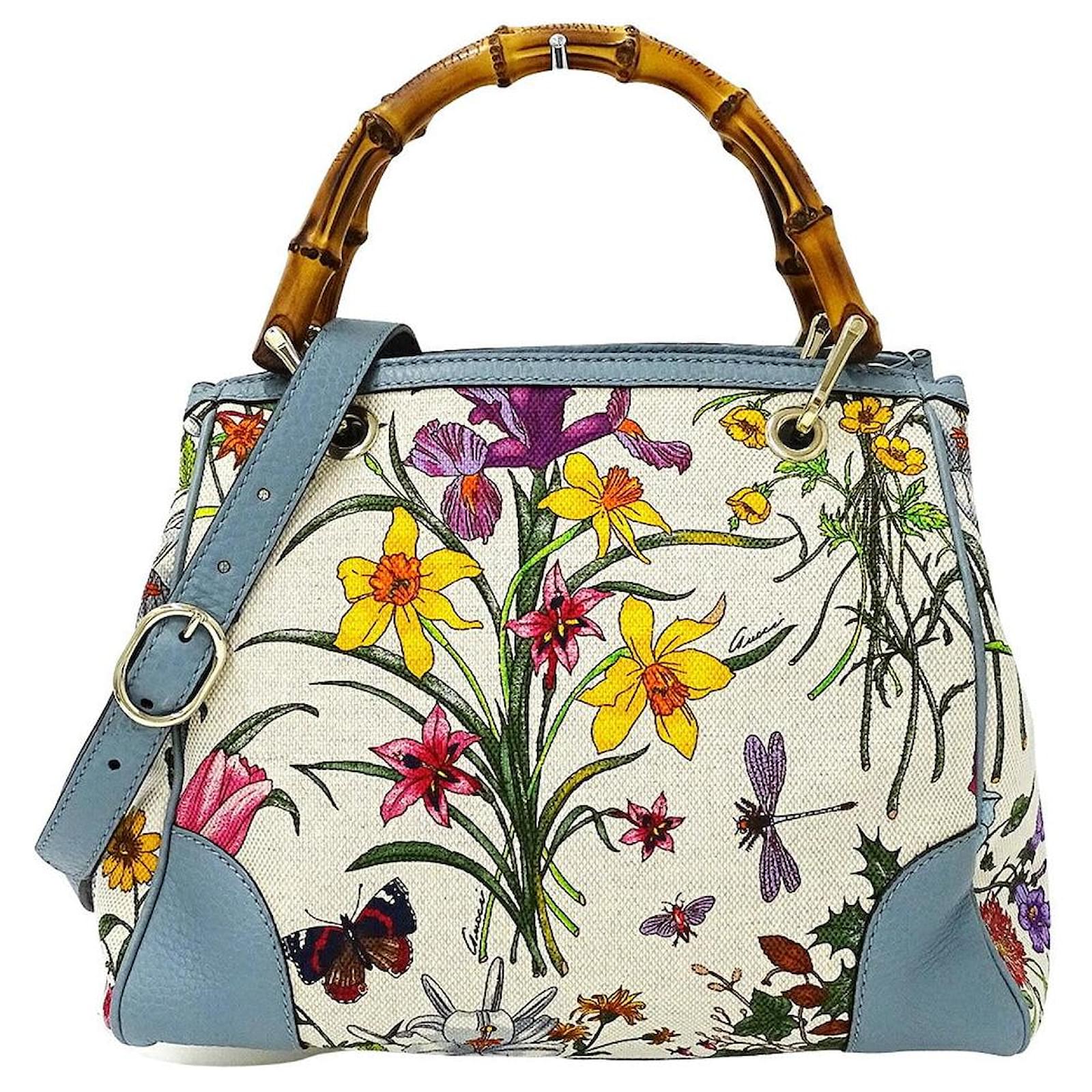 Gucci Canvas Leather 2way Bamboo Bag White Cloth ref.2210048 - Joli Closet
