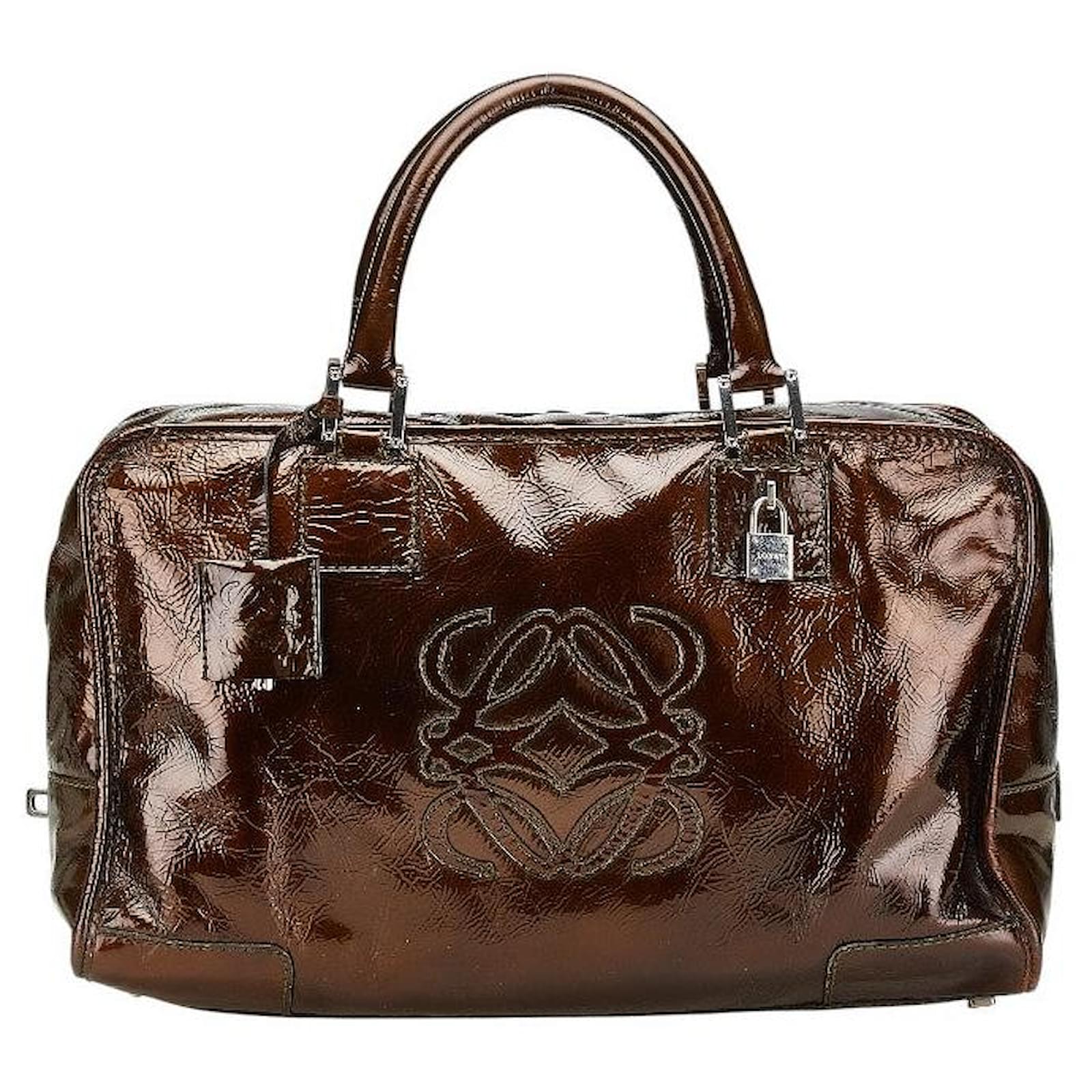Loewe Amazona36 Enamel Leather Handbag Brown ref.2210067 - Joli Closet