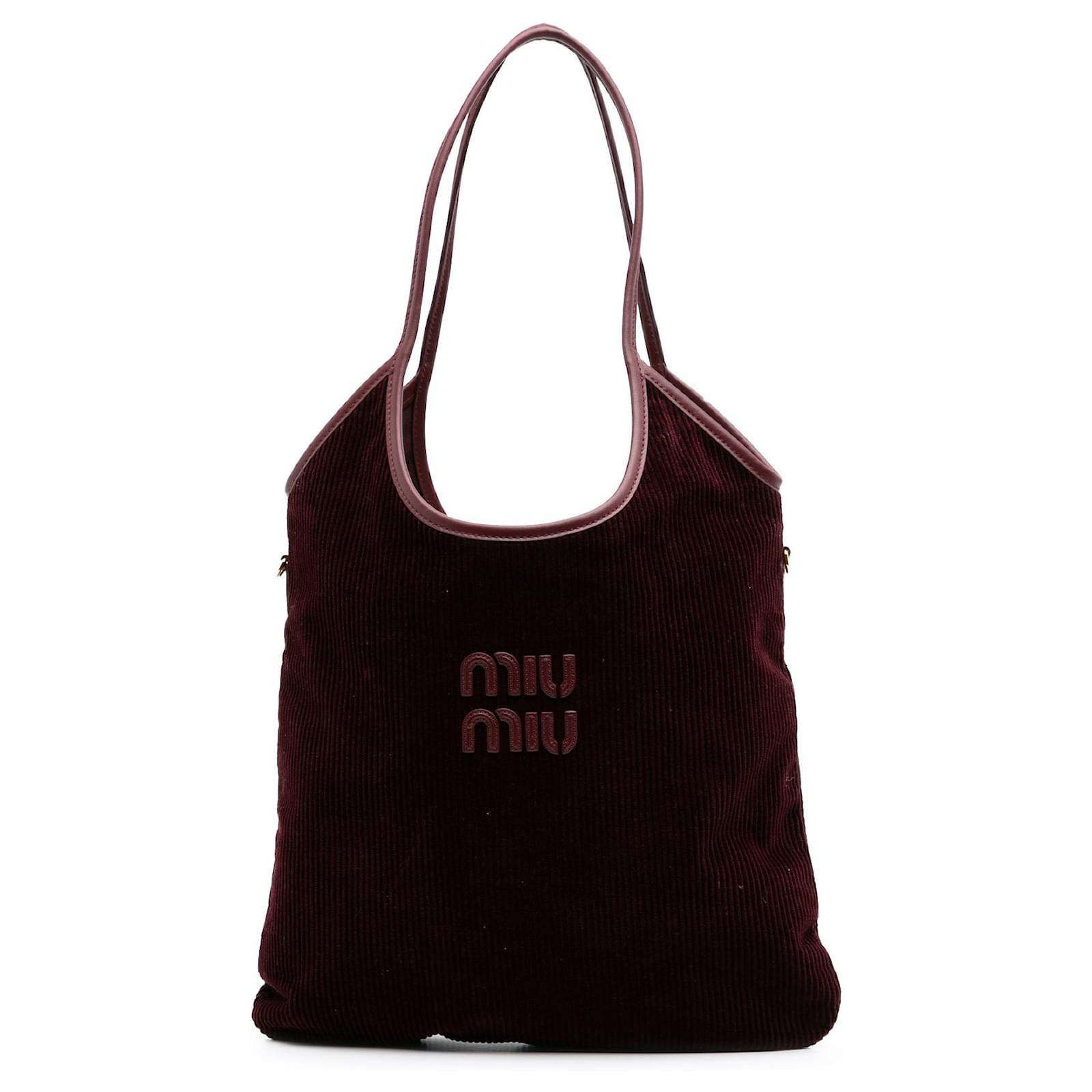 Miu Miu Red Corduroy Ivy Tote Dark red Pony-style calfskin Cloth ref ...