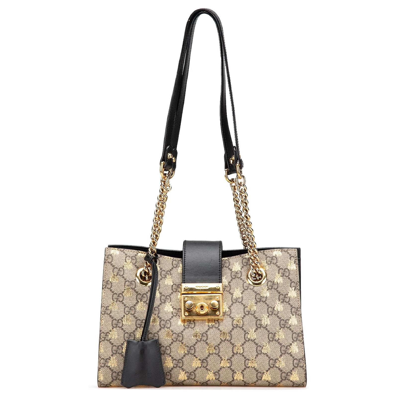 Gucci Brown Small GG Supreme Bee Padlock Tote Beige Cloth Cloth ref ...