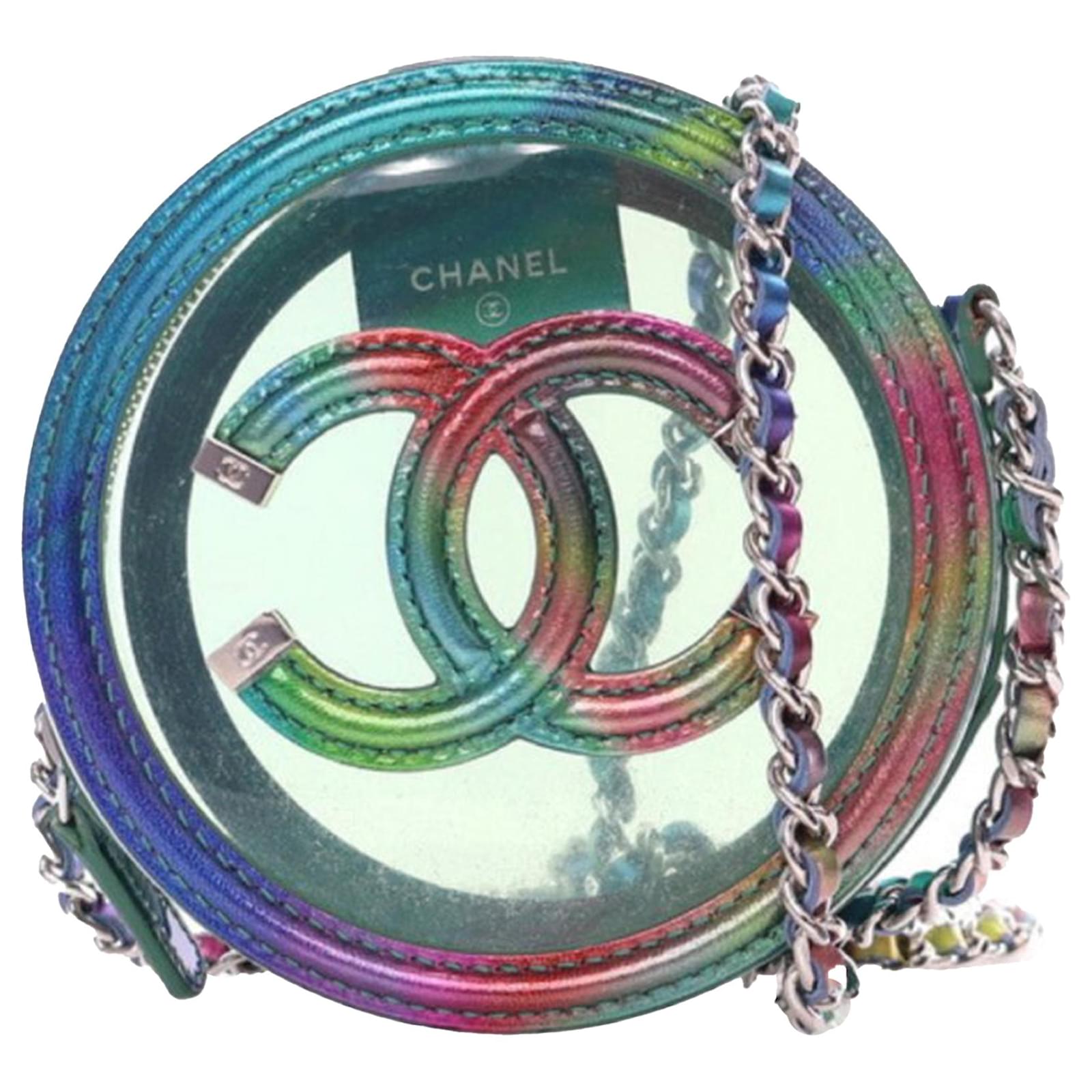 Chanel Green PVC and Metallic Lambskin CC Filigree Round Clutch with ...