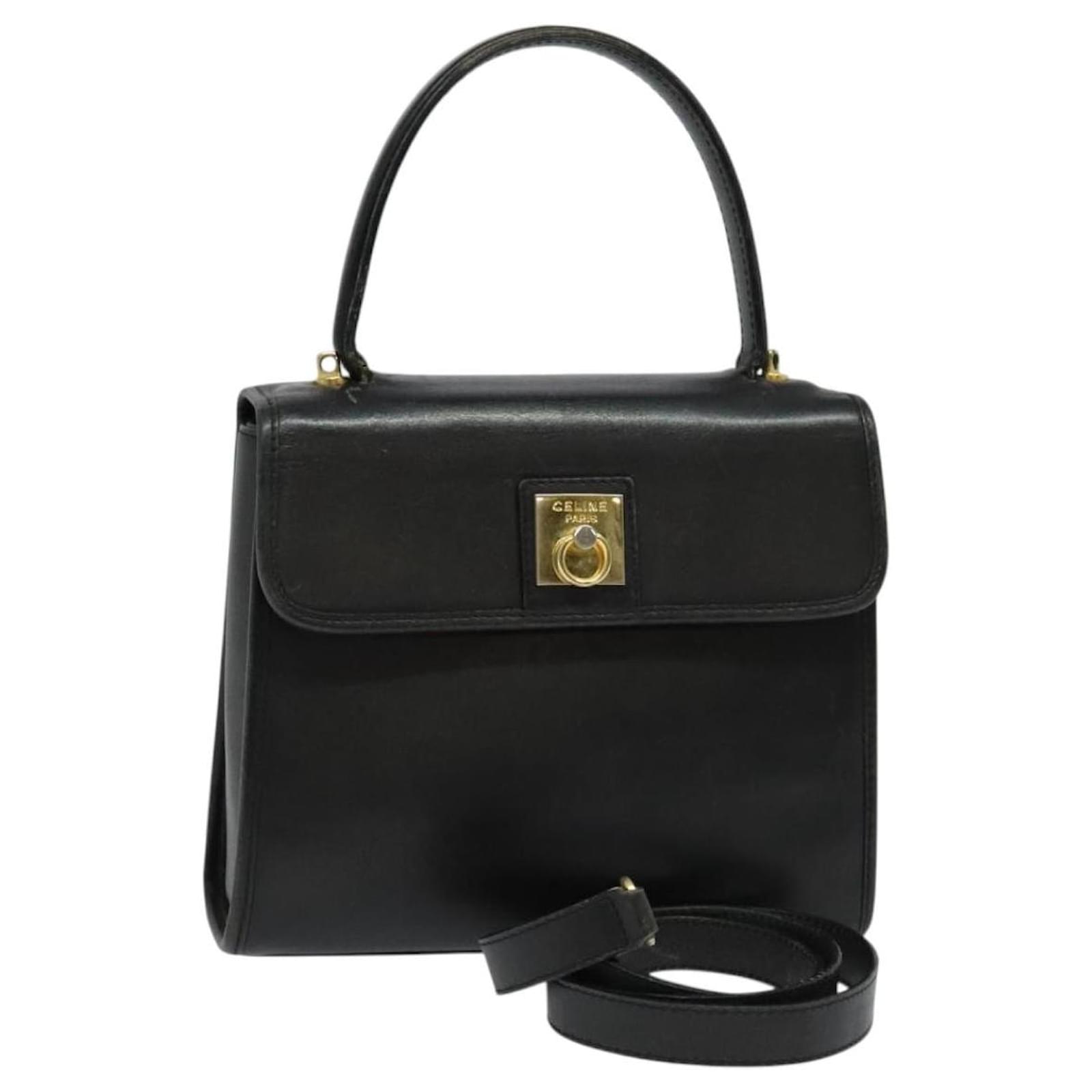 Céline CELINE Hand Bag Leather 2way Black Gold Auth 122353 Golden ref ...