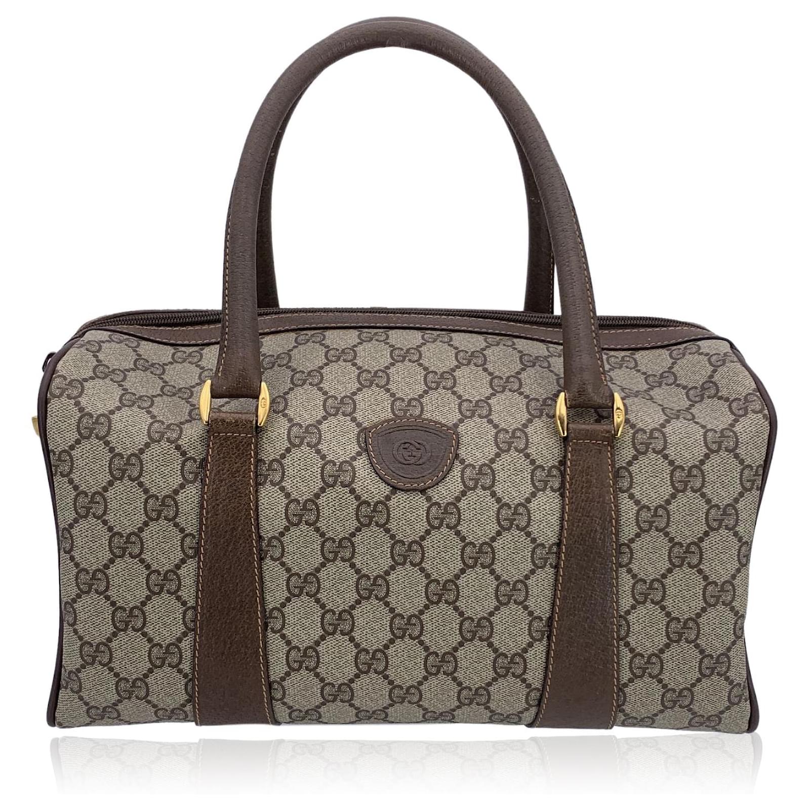 Gucci Vintage Beige Monogram Canvas Leather GG Logo Boston Bag (Sold ...
