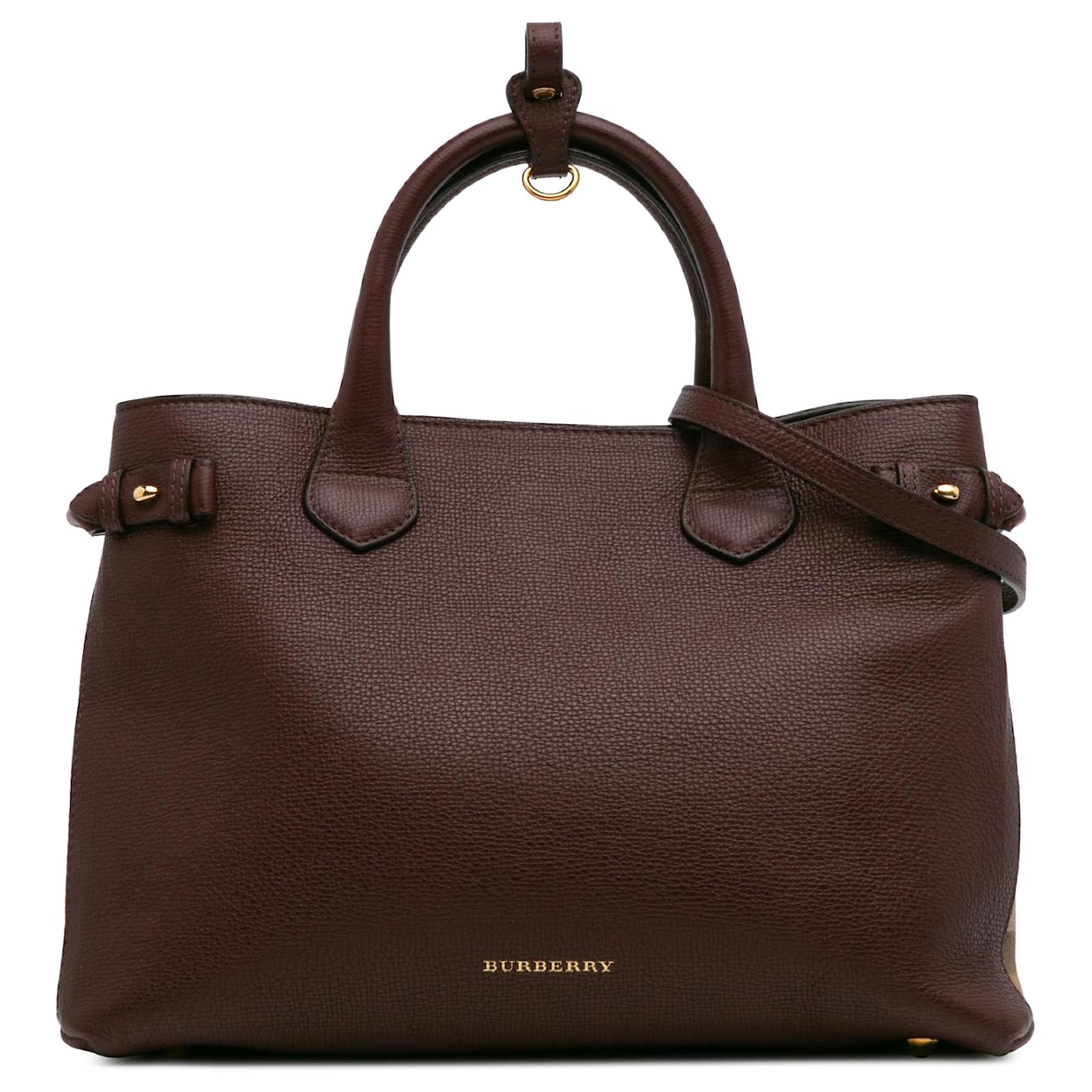 Burberry Purple Medium Leather and House Check Banner Satchel Pony ...