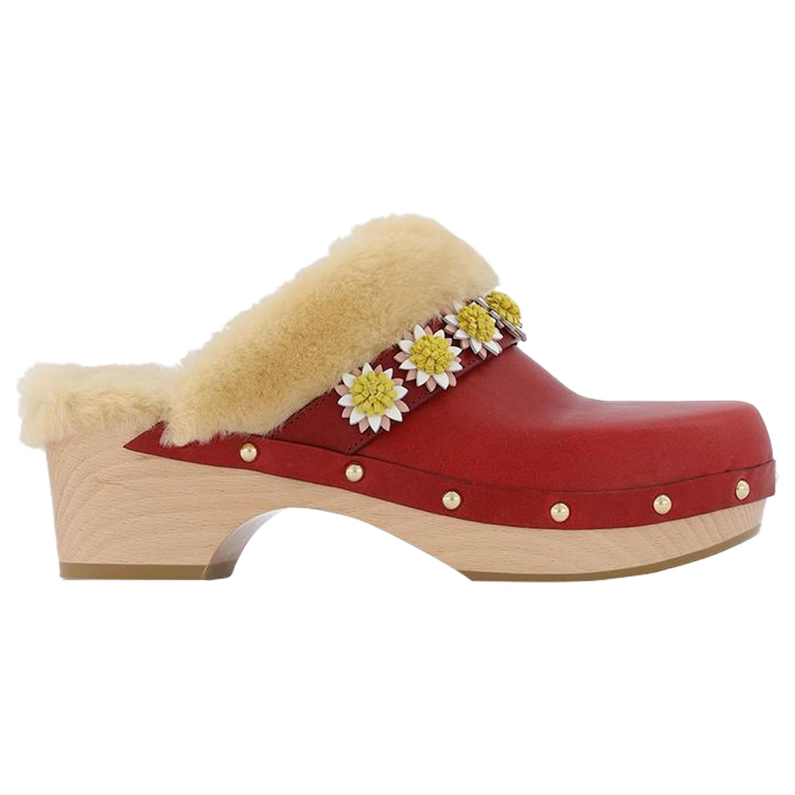 Autre Marque Jean Daisy Trim Clog in Burgundy Leather Red Dark red ref ...