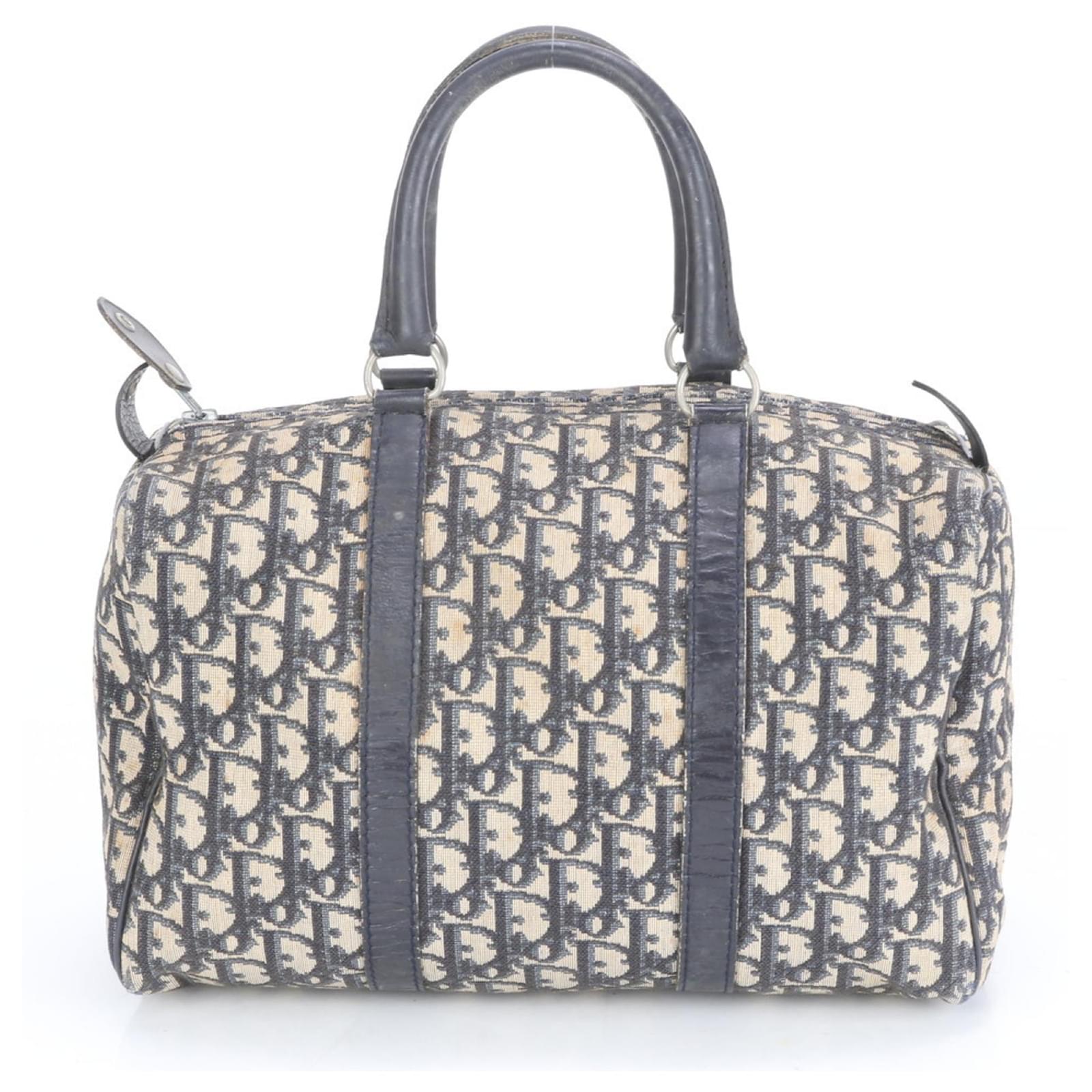 Christian Dior Trotter Leather Mini Boston Handbag Navy blue Cloth ref ...