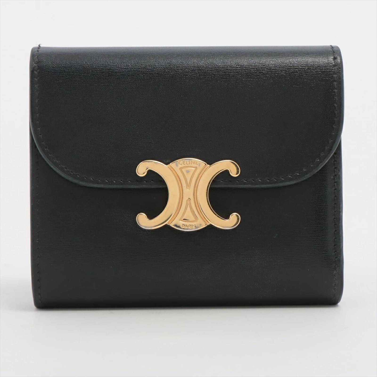Céline Celine Triomphe Small Flap Wallet Black Leather ref.2217215 ...