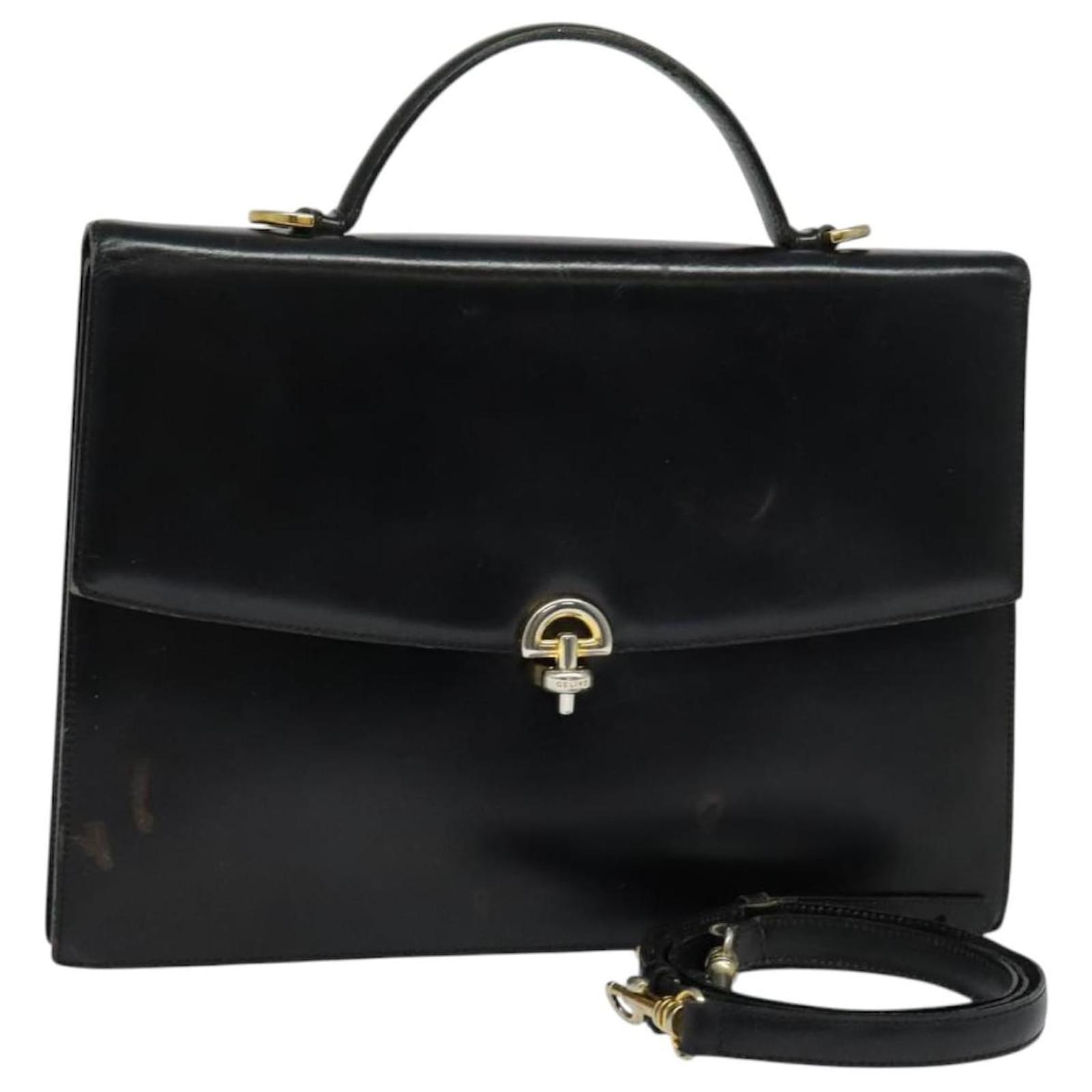 Céline CELINE Hand Bag Leather 2way Black Gold Auth ar13508 Golden ref ...