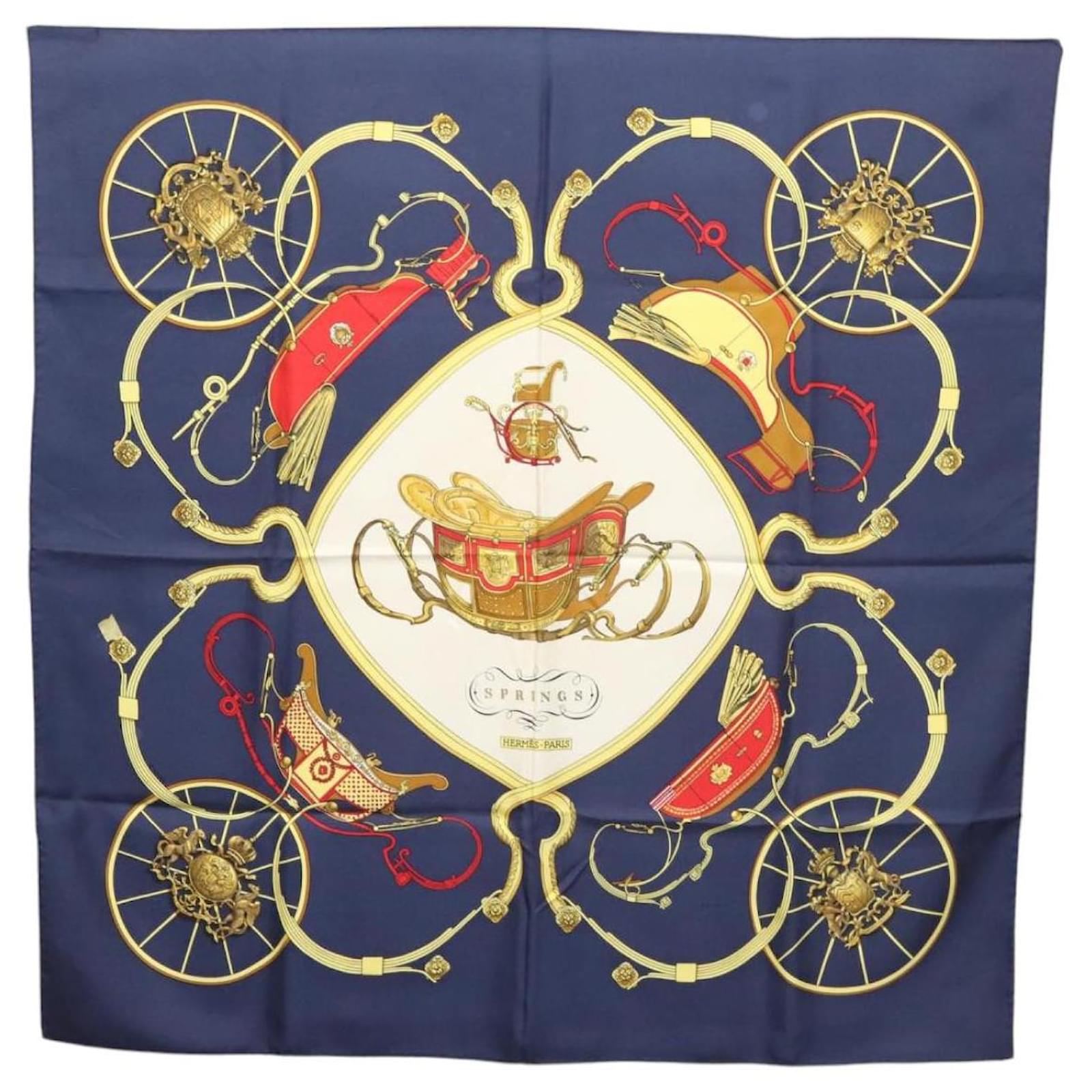 Hermès HERMES Carre 90 Scarf ""SPRINGS"" Silk Navy White Auth 117294 ...