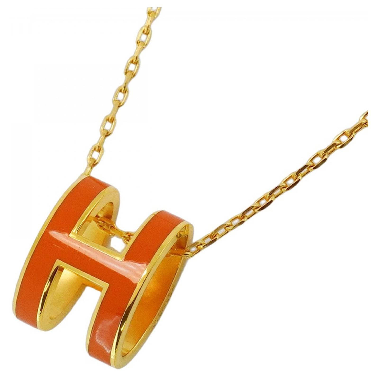 Hermès Hermes Gold Plated Necklace with Orange Accents Golden Gold ...