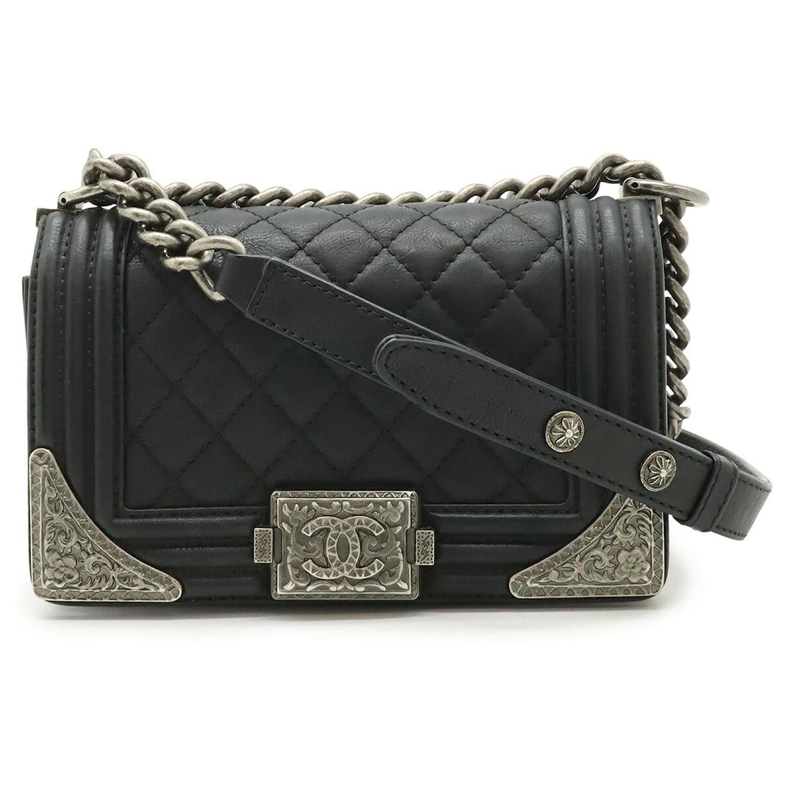 Chanel Boy Chanel Coco Mark Chain Shoulder Bag Black Leather ref ...