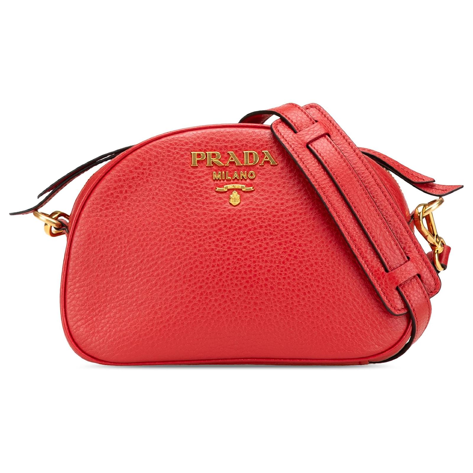 Prada Red Vitello Daino Dome Crossbody Leather Pony-style calfskin ref ...