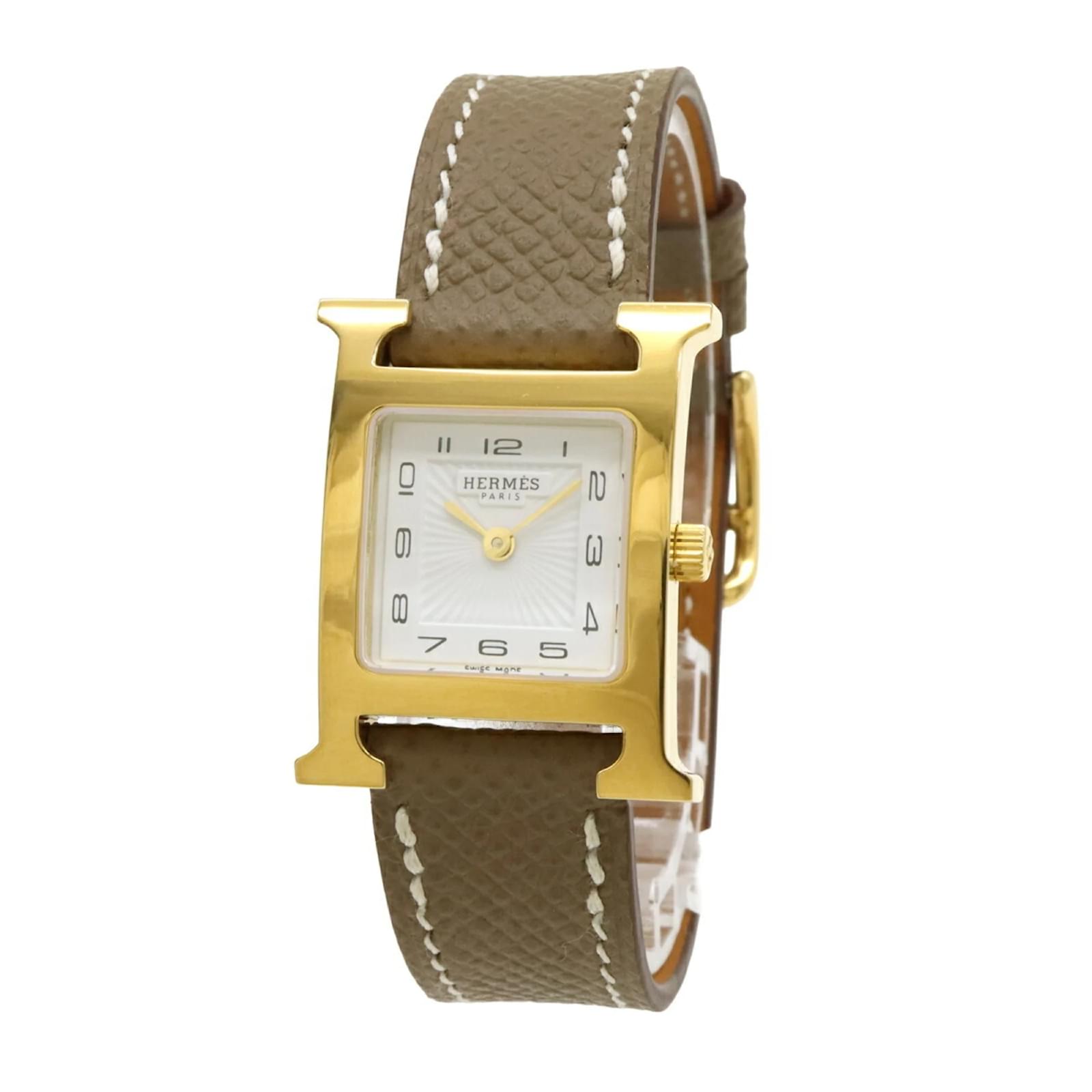 Hermès Hermes H Watch Gold Dial GP Belt Ladies Quartz Wristwatch ref ...