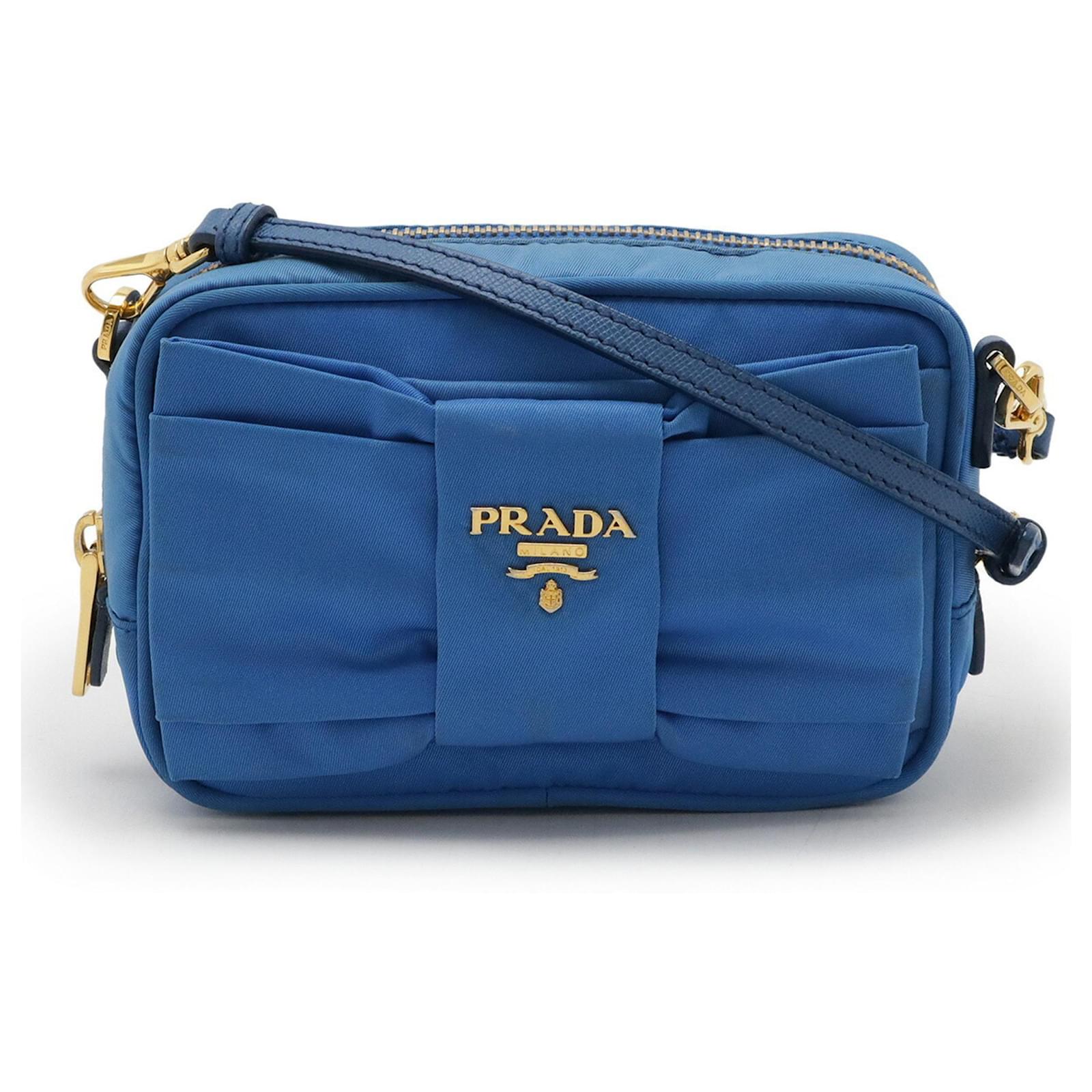Prada Ribbon Shoulder Bag Pochette Blue Leather Nylon ref.2224012 ...