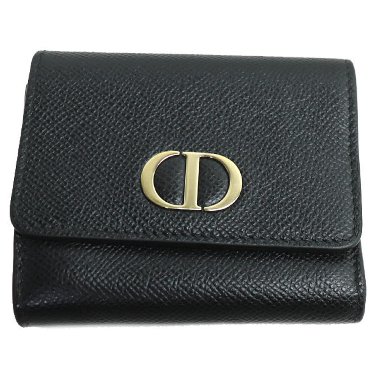 Christian Dior 30 Montaigne Lotus Compact Wallet Black Leather ref ...