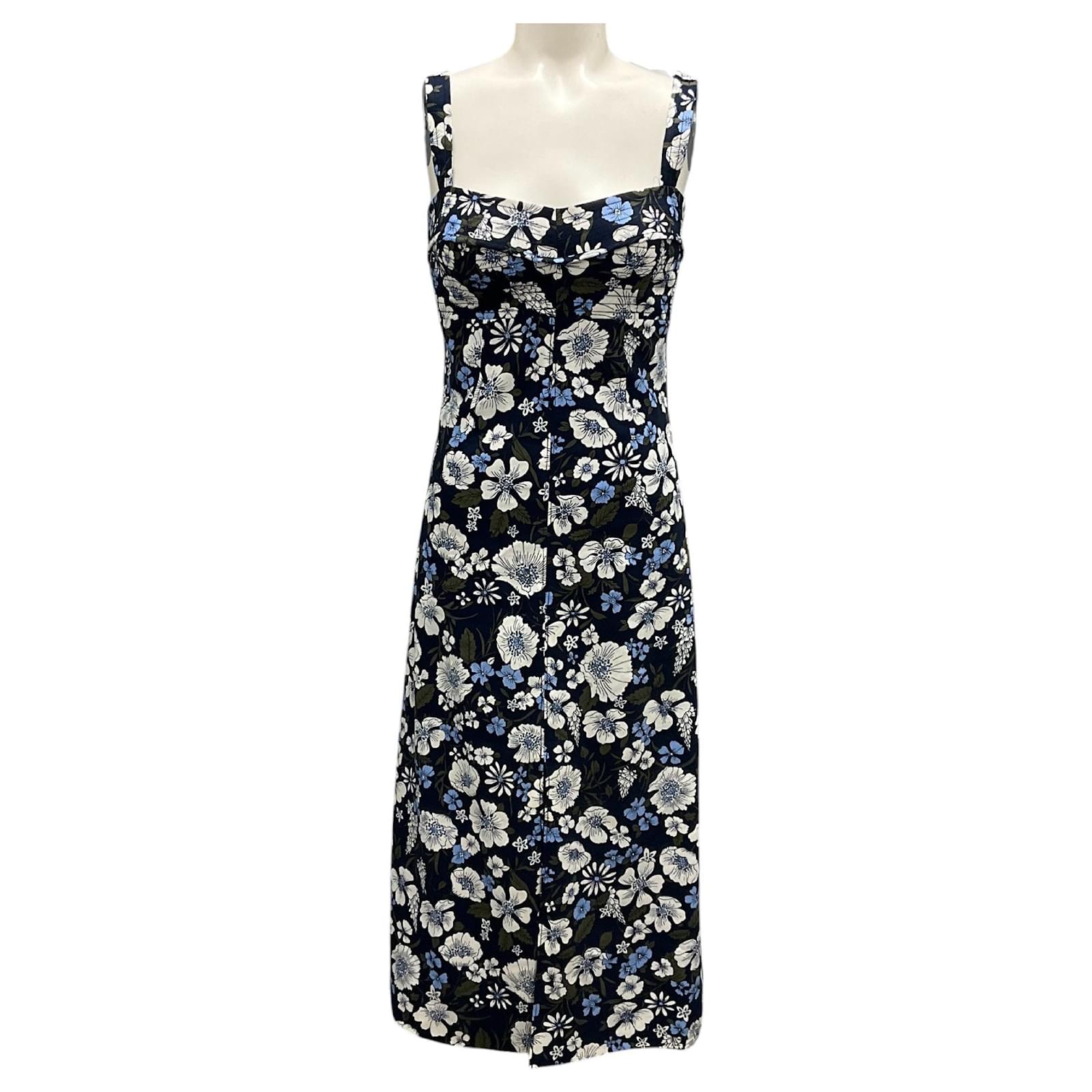 Veronica Beard Line Floral Navy Colleen Dress Navy blue Linen ref ...