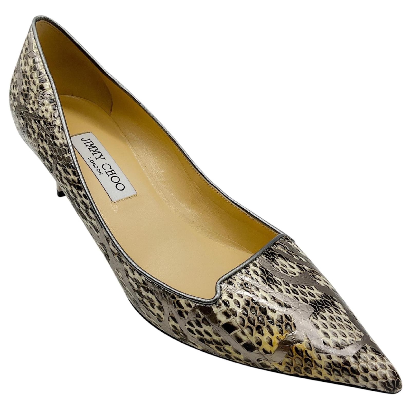 Jimmy Choo Ivory / Silver Metallic Graffiti Snake Print Pointed Toe Low ...