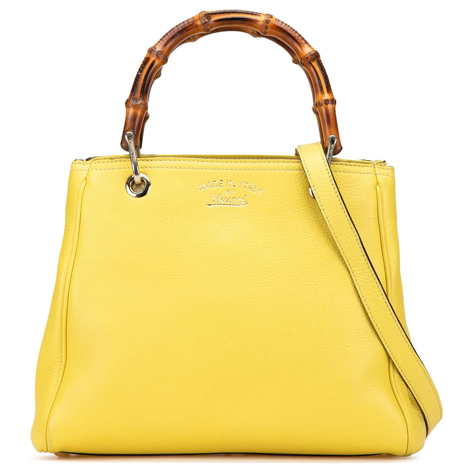 Gucci Yellow Small Calfskin Bamboo Shopper Satchel Leather Pony-style ...