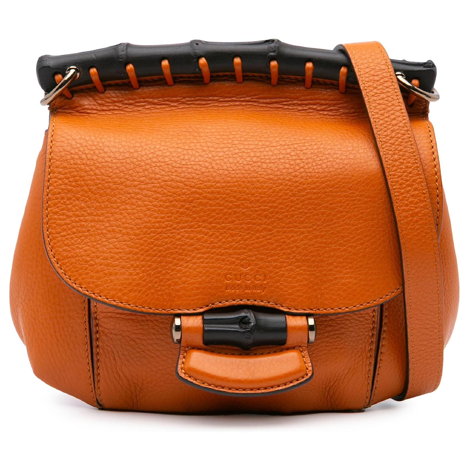 Gucci Orange Small Leather Bamboo Nouveau Fringe Crossbody Pony-style ...