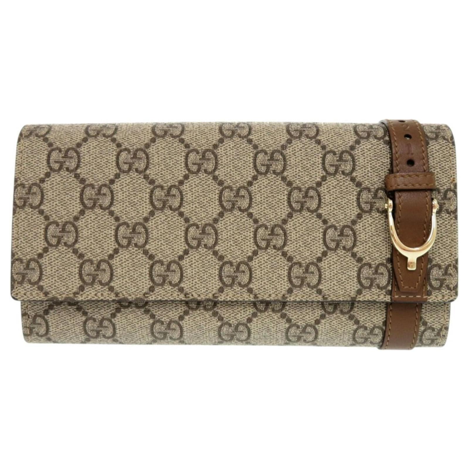 Gucci Nice GG Supreme Leather Bi-fold Long Wallet Brown Beige Cloth ref ...