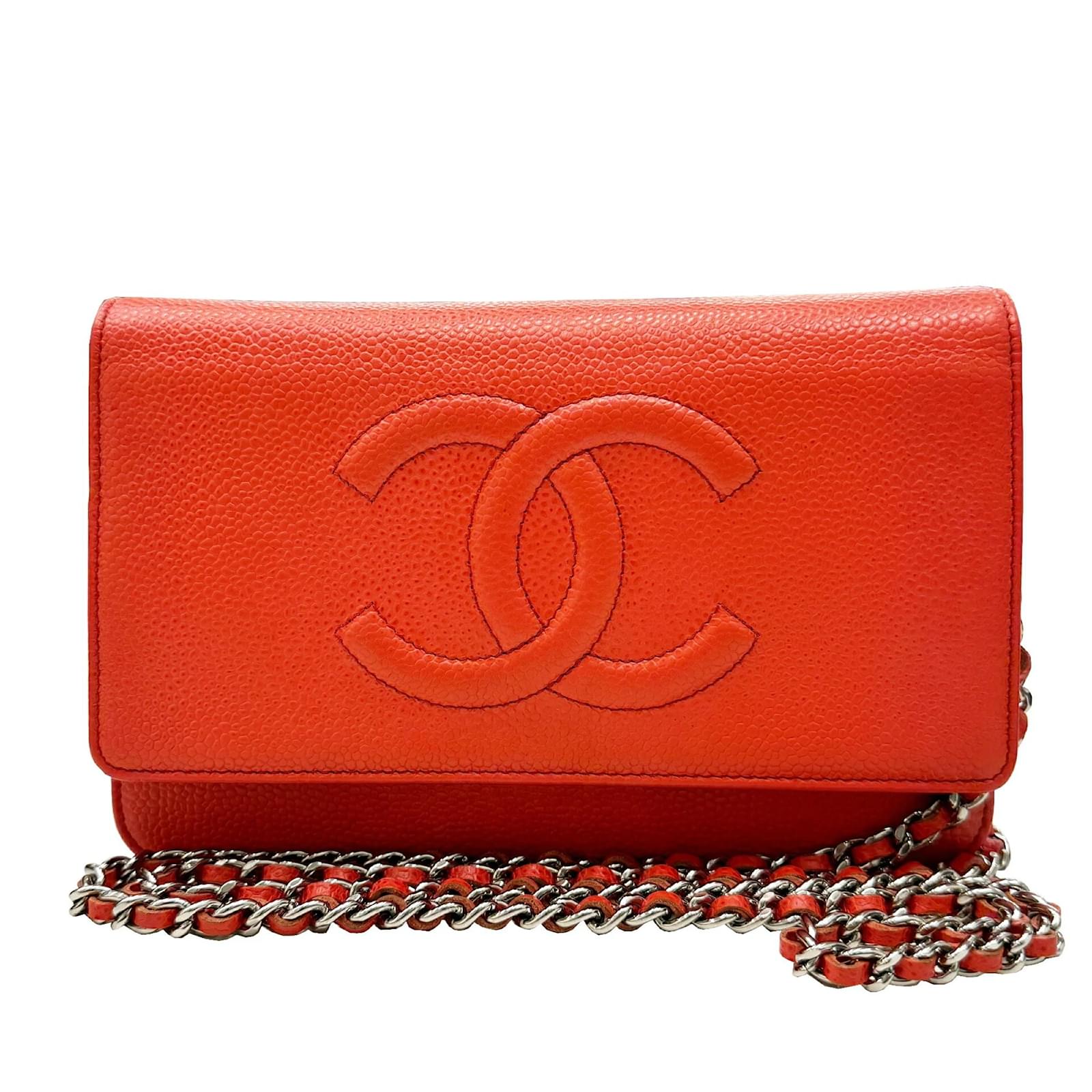Chanel Coco Mark Chain Wallet Shoulder Bag Red Orange ref.2231216 ...
