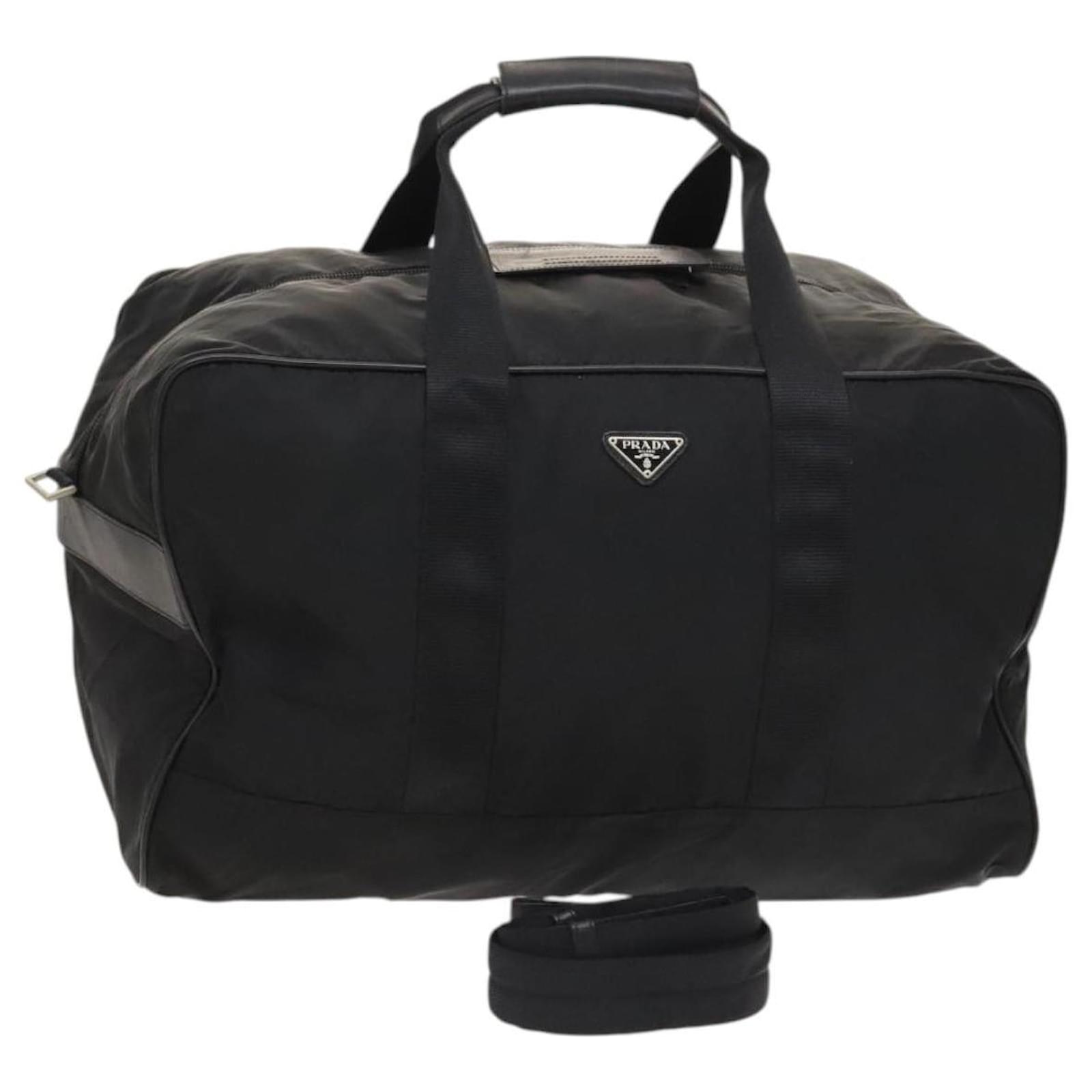 PRADA Boston Bag Nylon 2way Black Silver Auth 121883 Silvery ref ...