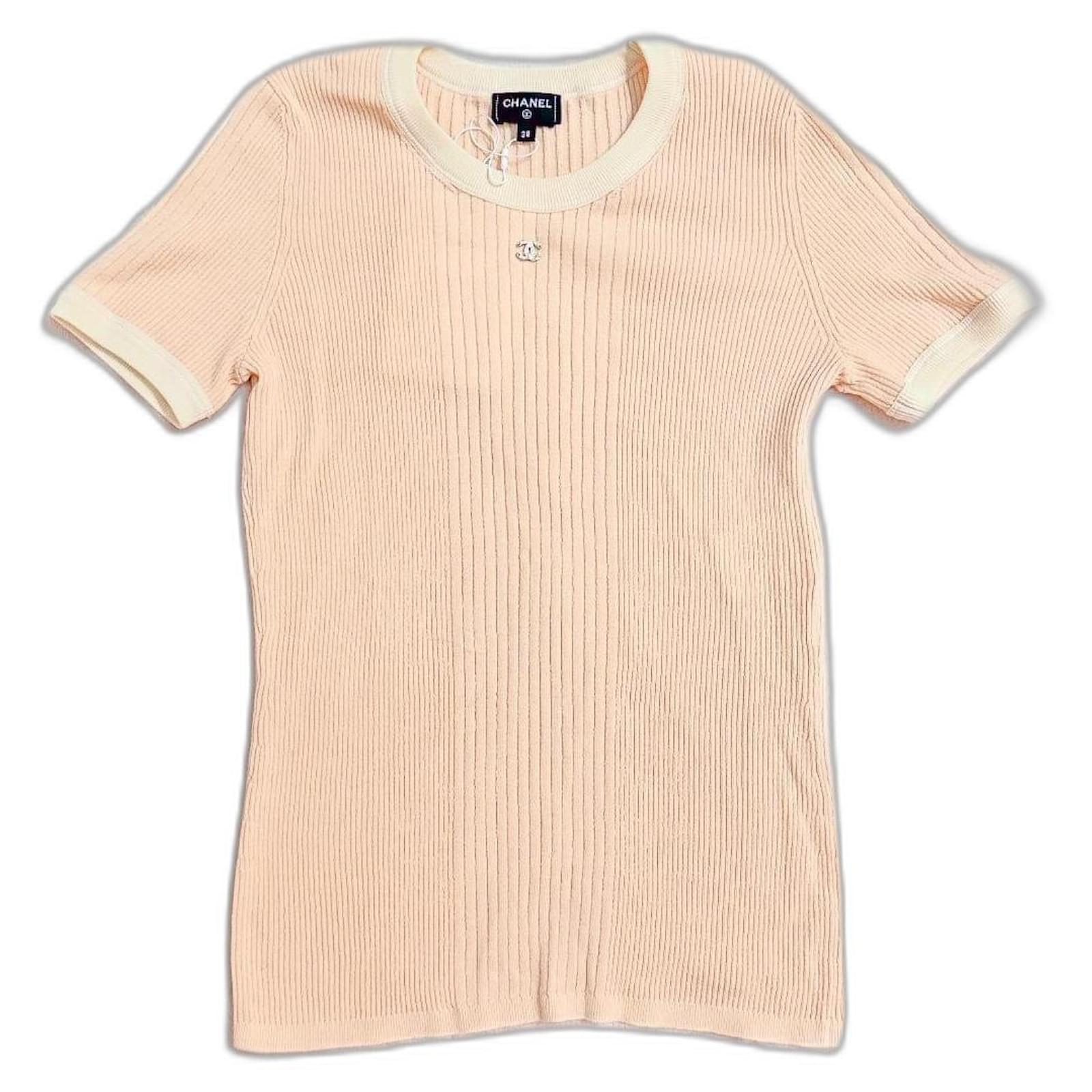 Chanel Top Rhinestone Logo Coral Cotton ref.2231591 - Joli Closet