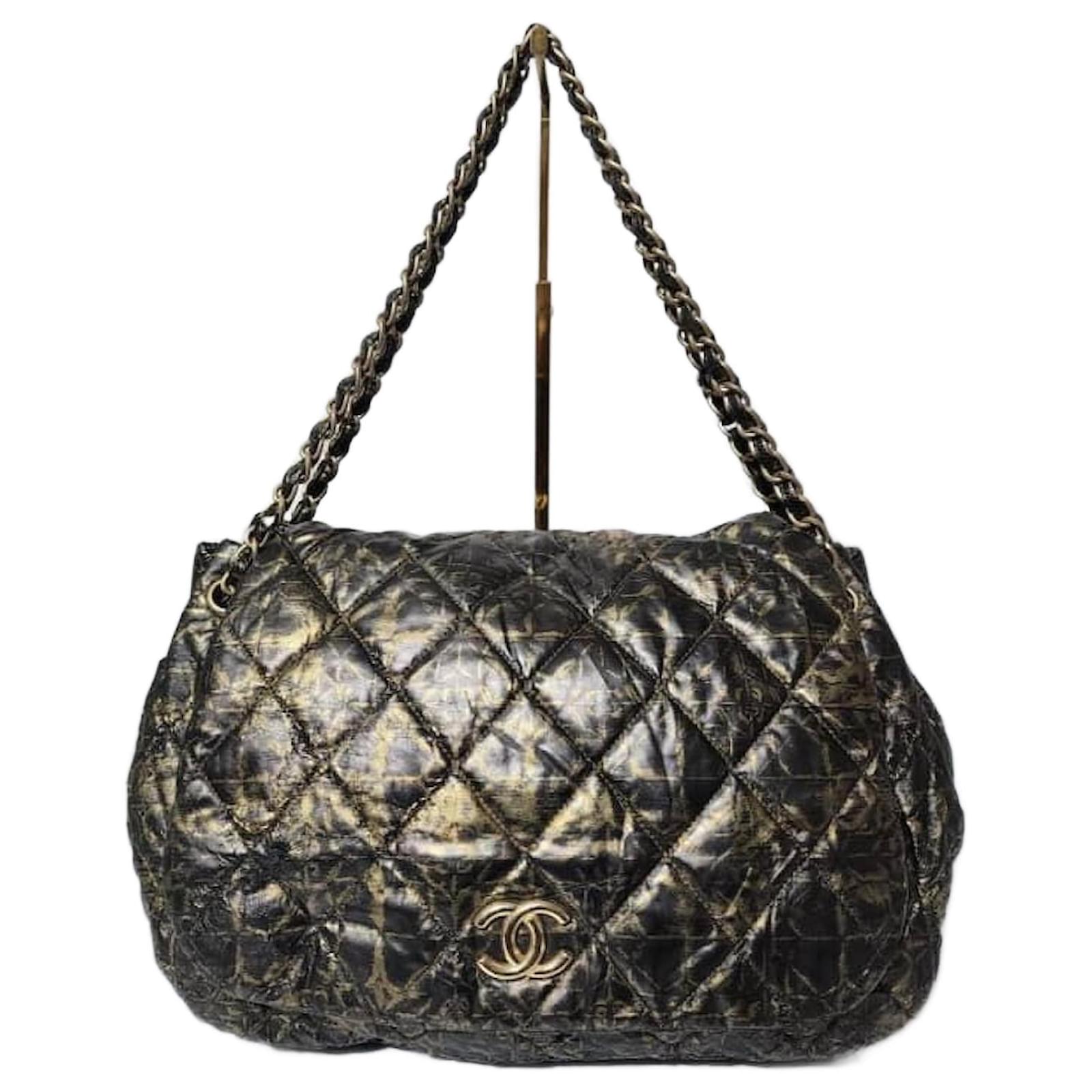 CHANEL Nylon Printed Quilted Accordion Flap Shoulder Bag Black/Gold ...
