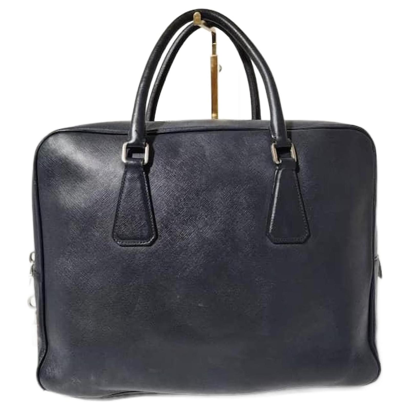 PRADA Vitello City Briefcase/Laptop Bag Deep Navy Blue Leather ref ...