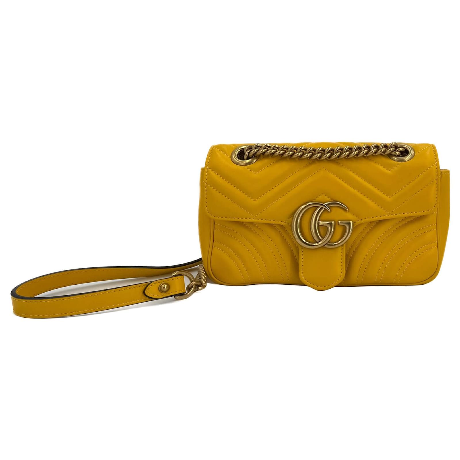 Gucci GG Marmont Mini Chevron Leather Flap Bag Yellow ref.2235111 ...