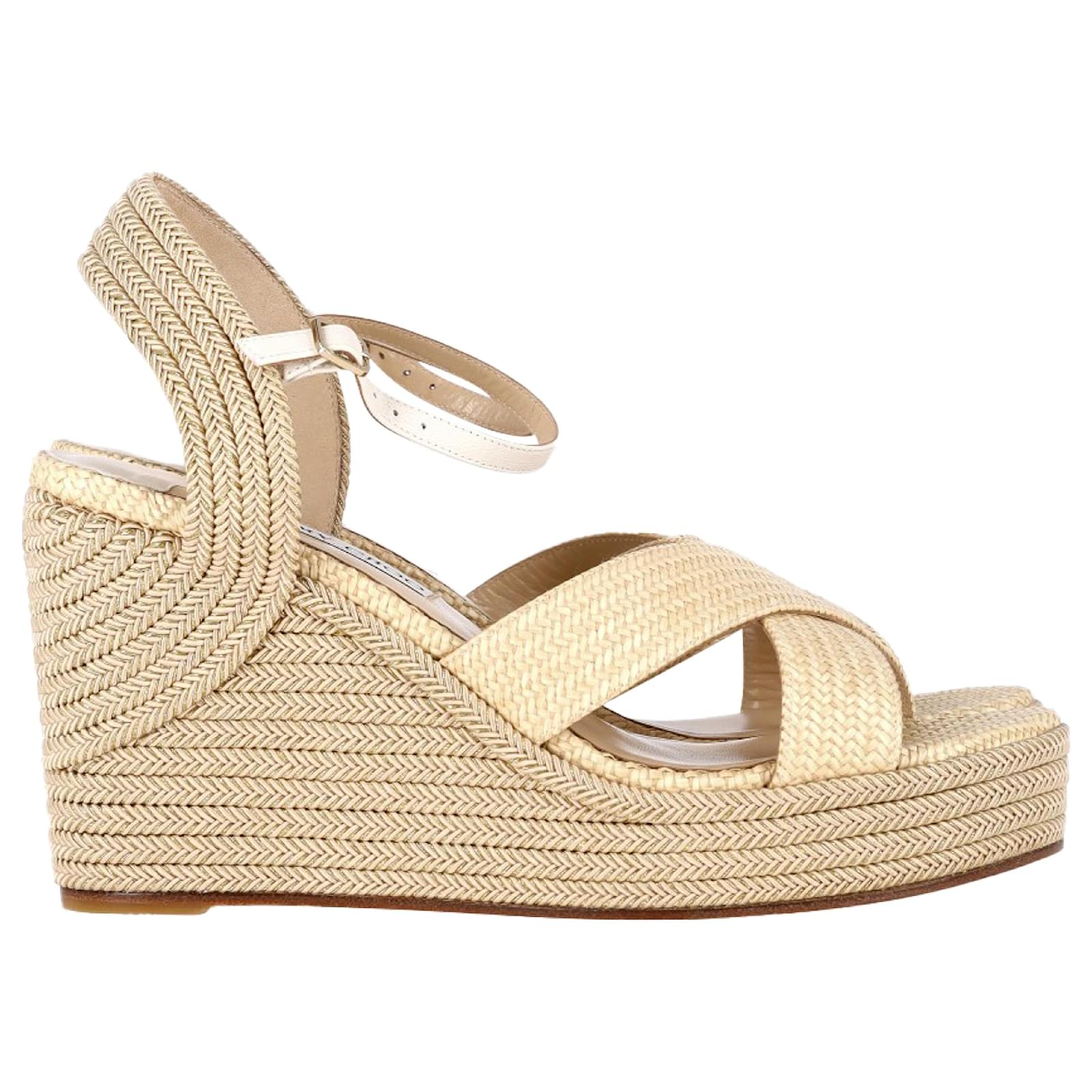Jimmy Choo Dellena Espadrille Wedge Sandals in Beige Raffia ref.2235512 ...