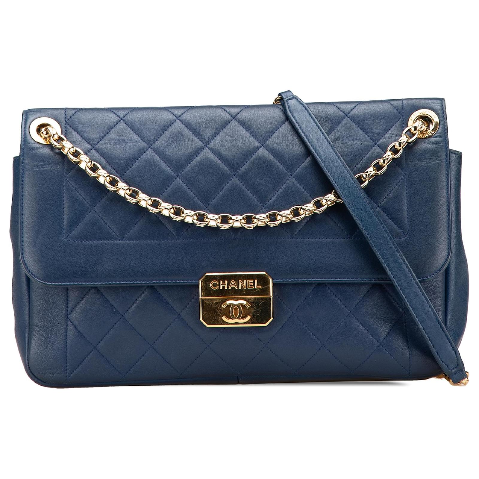 Chanel Blue Large Lambskin Chic With Me Flap Navy blue Leather ref ...
